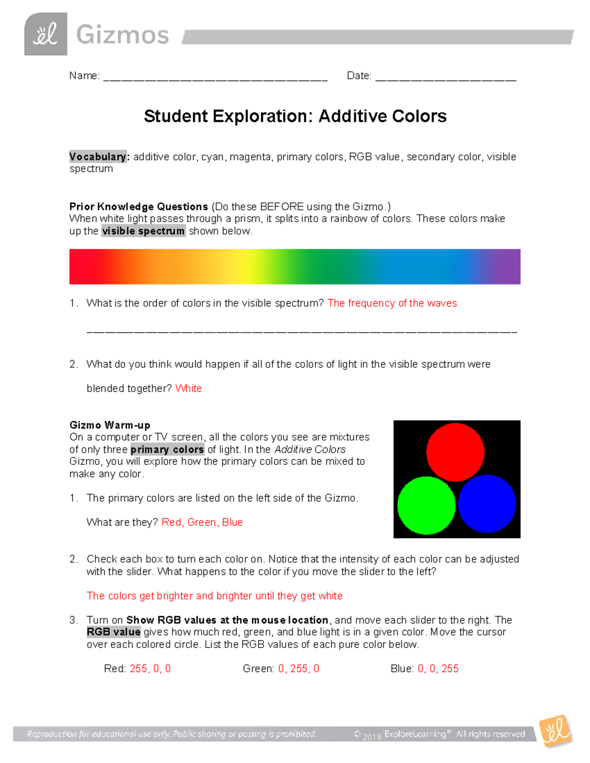 Additive Colors SE Answers - 2018 Name ...