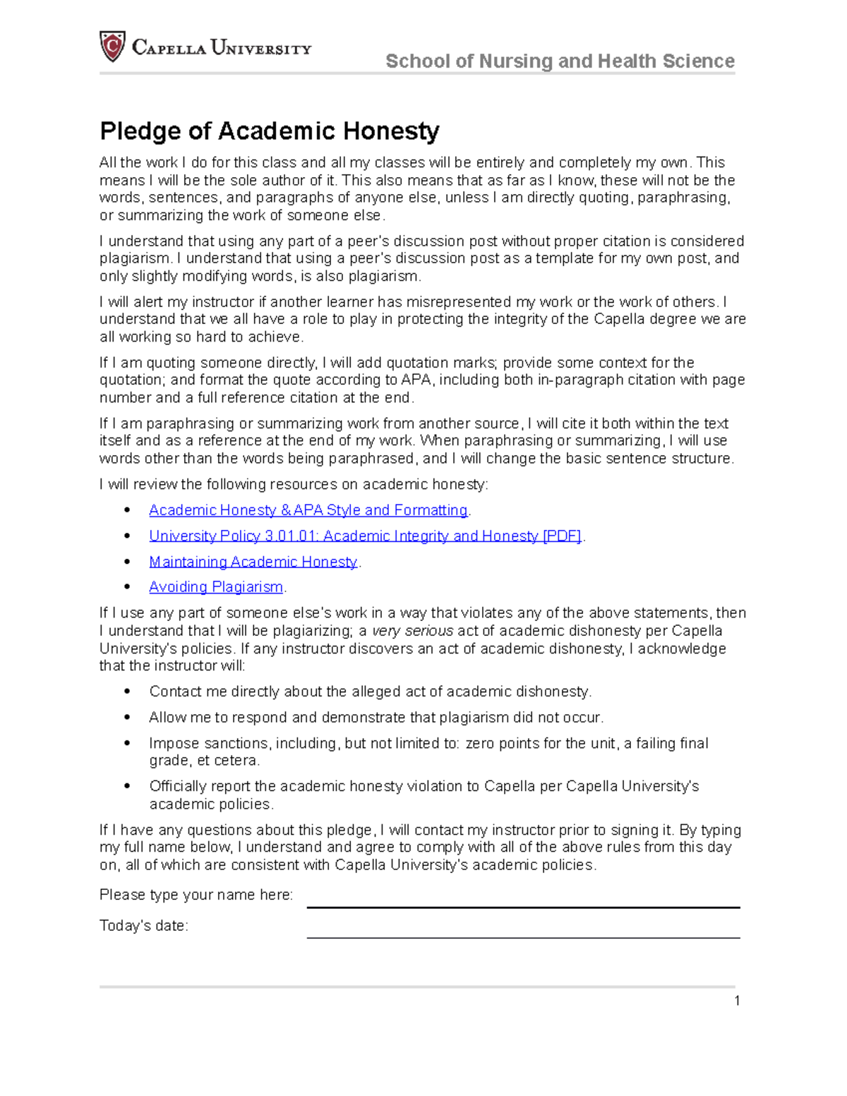 Cf academic honesty pledge - Pledge of Academic Honesty All the work I ...
