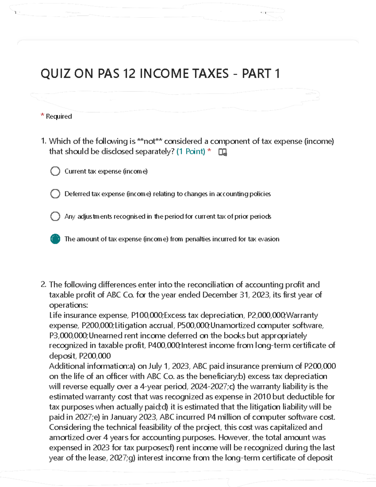 QUIZ ON PAS 12 Income Taxes - QUIZ ON PAS 12 INCOME TAXES - PART 1 Hi ...