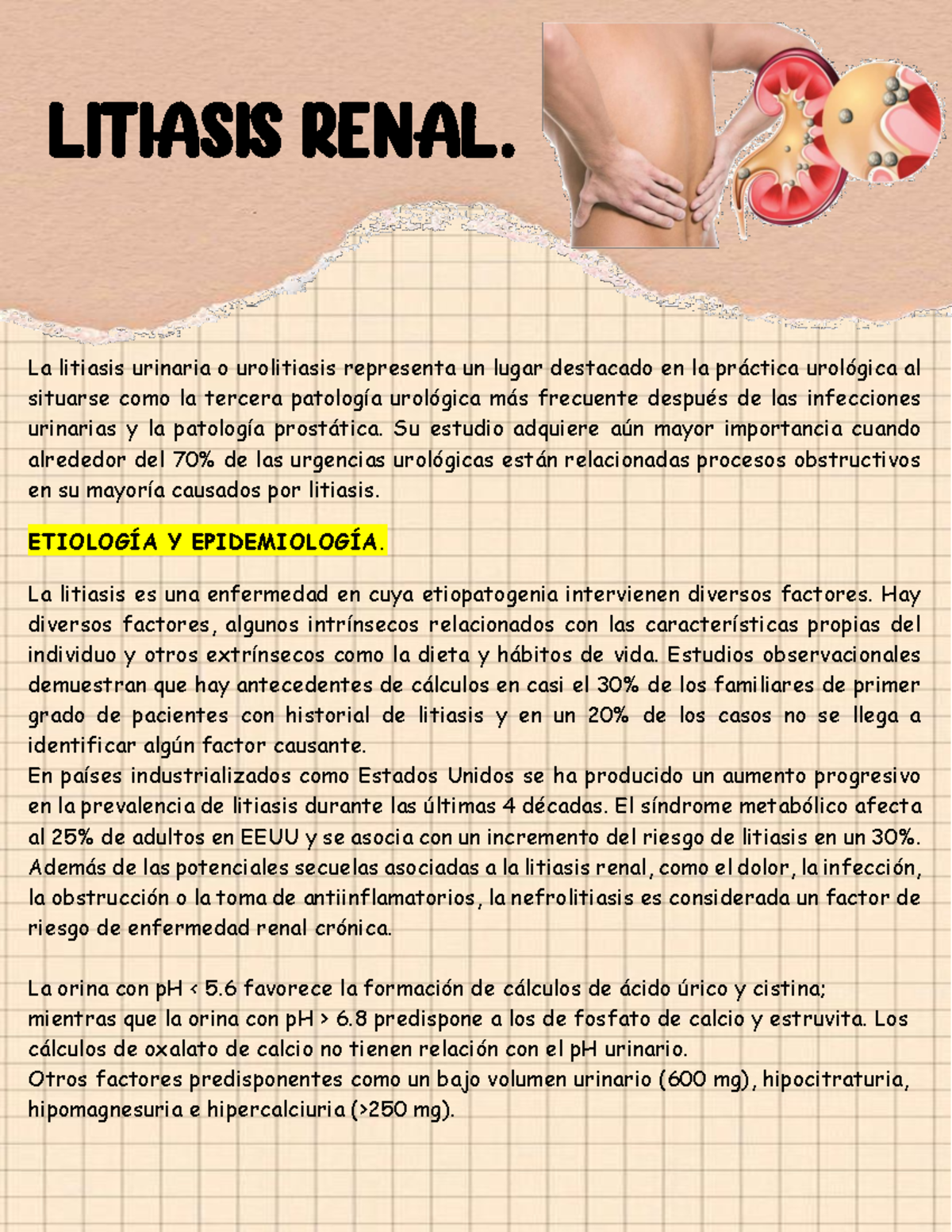 Litiasis Renal - Apunte de clase - LITIASIS RENAL. La litiasis urinaria ...