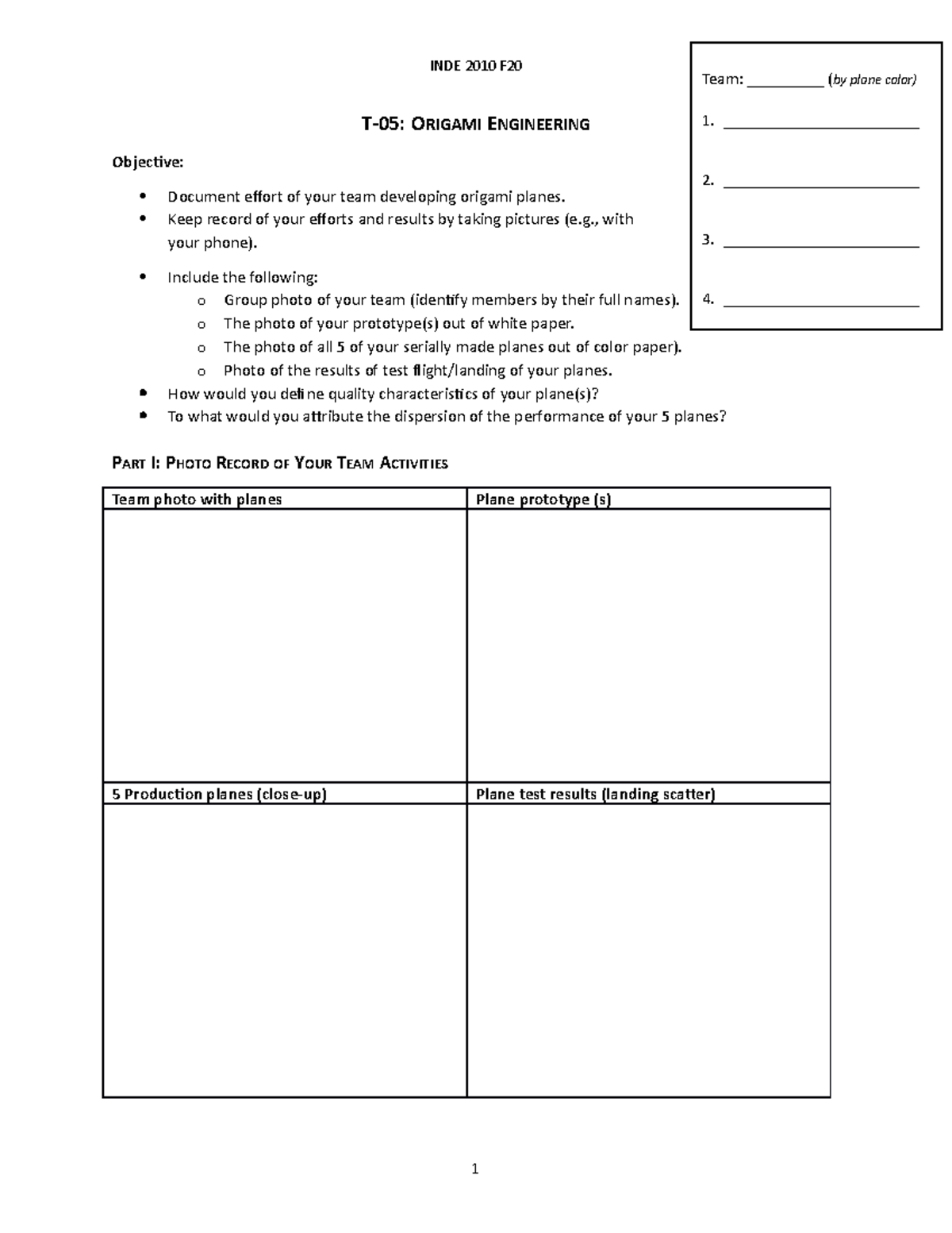 T-05-Origami Paper Plane - T-05: ORIGAMI ENGINEERING Objective ...