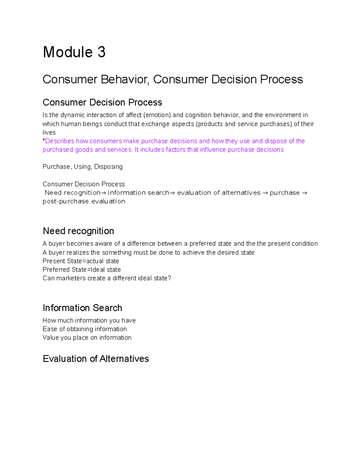 Module 3 - Module 3 Consumer Behavior, Consumer Decision Process ...