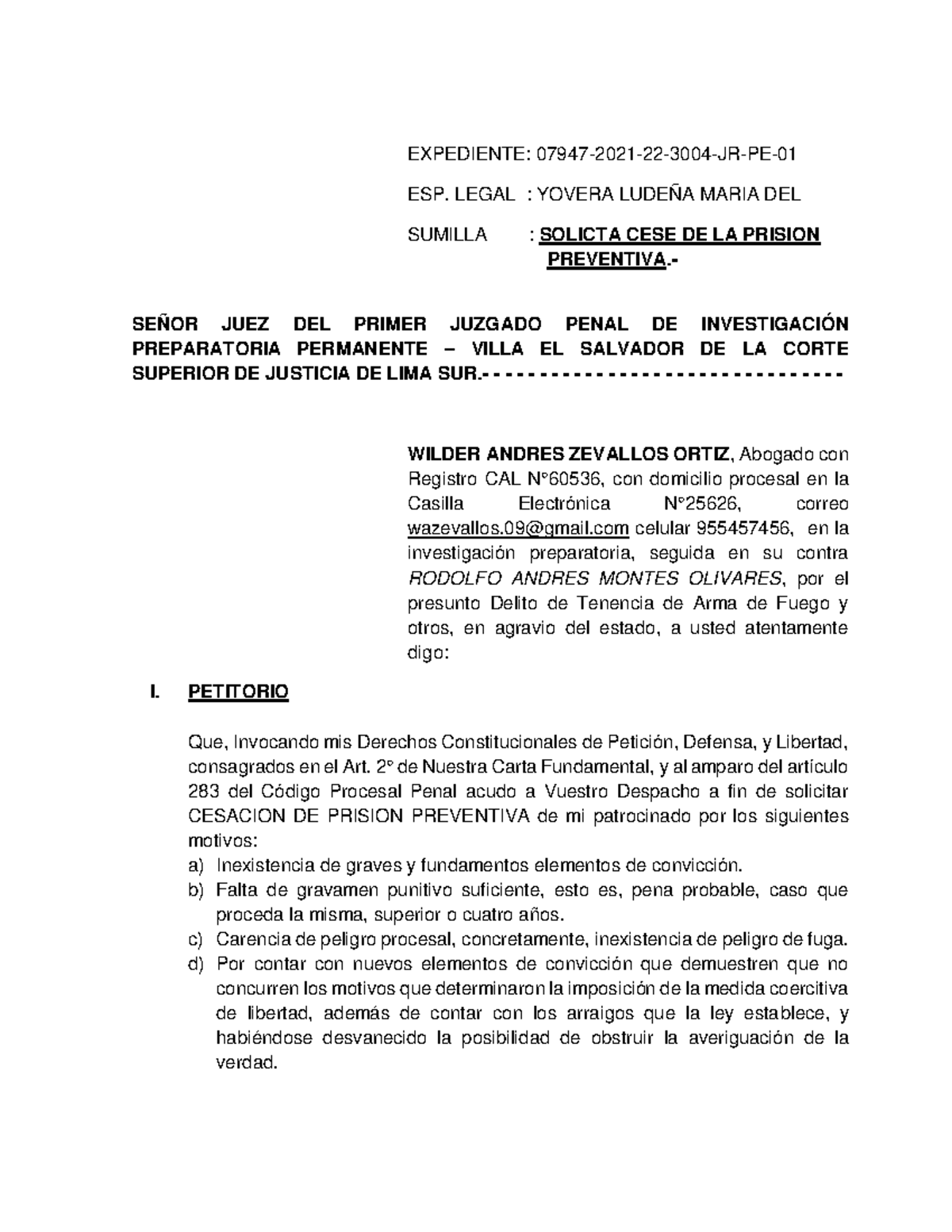 CESE DE Prision Preventiva DE Montes Olivares Rodolfo - EXPEDIENTE ...