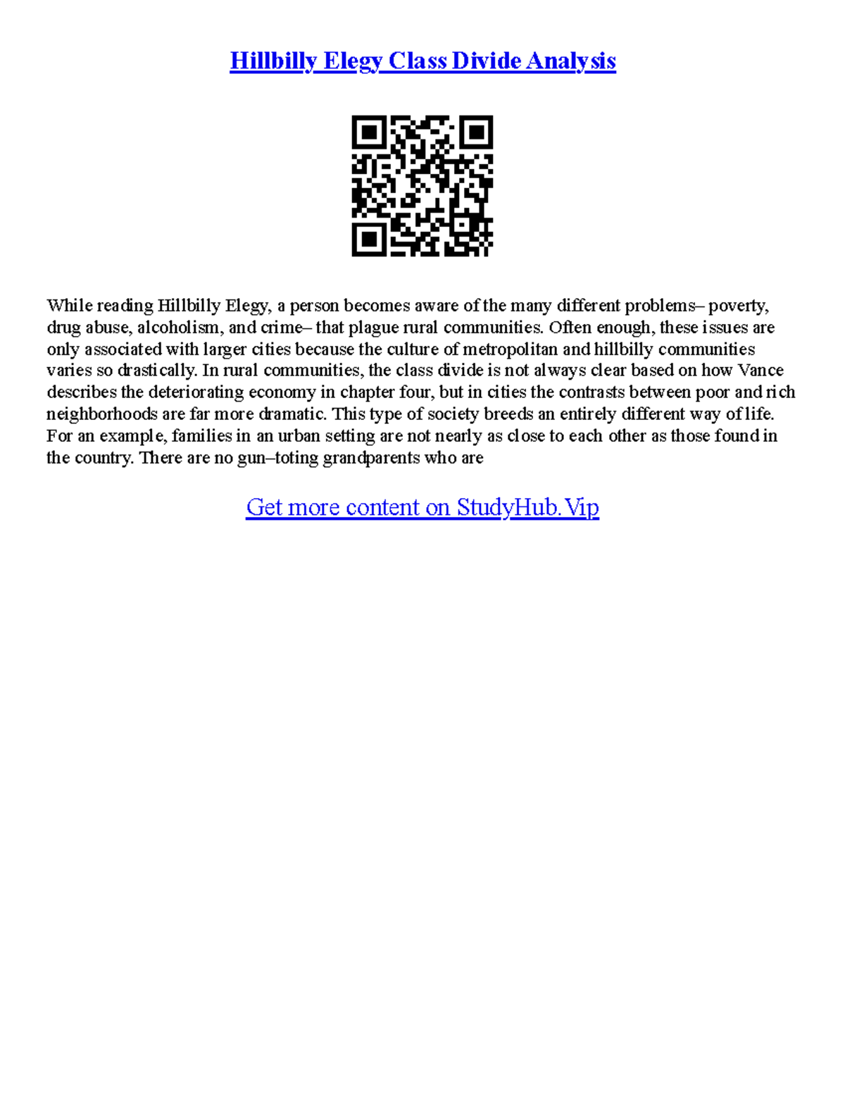 Divide And Classify Essay - Hillbilly Elegy Class Divide Analysis While ...