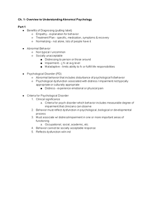Psychopathology Exam 1 Study Guide - Loyola Marymount University PSYC ...