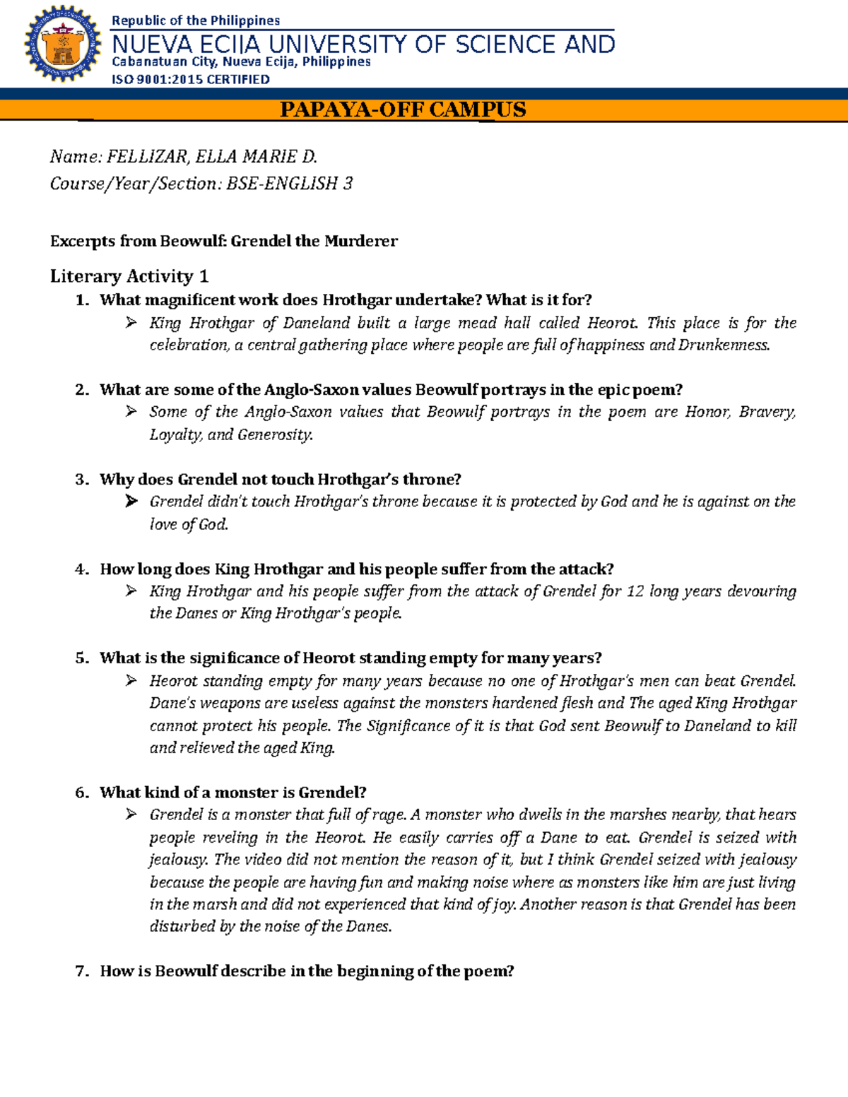 Beowulf'S Activity - Grendel is a monster that full of rage. A monster ...