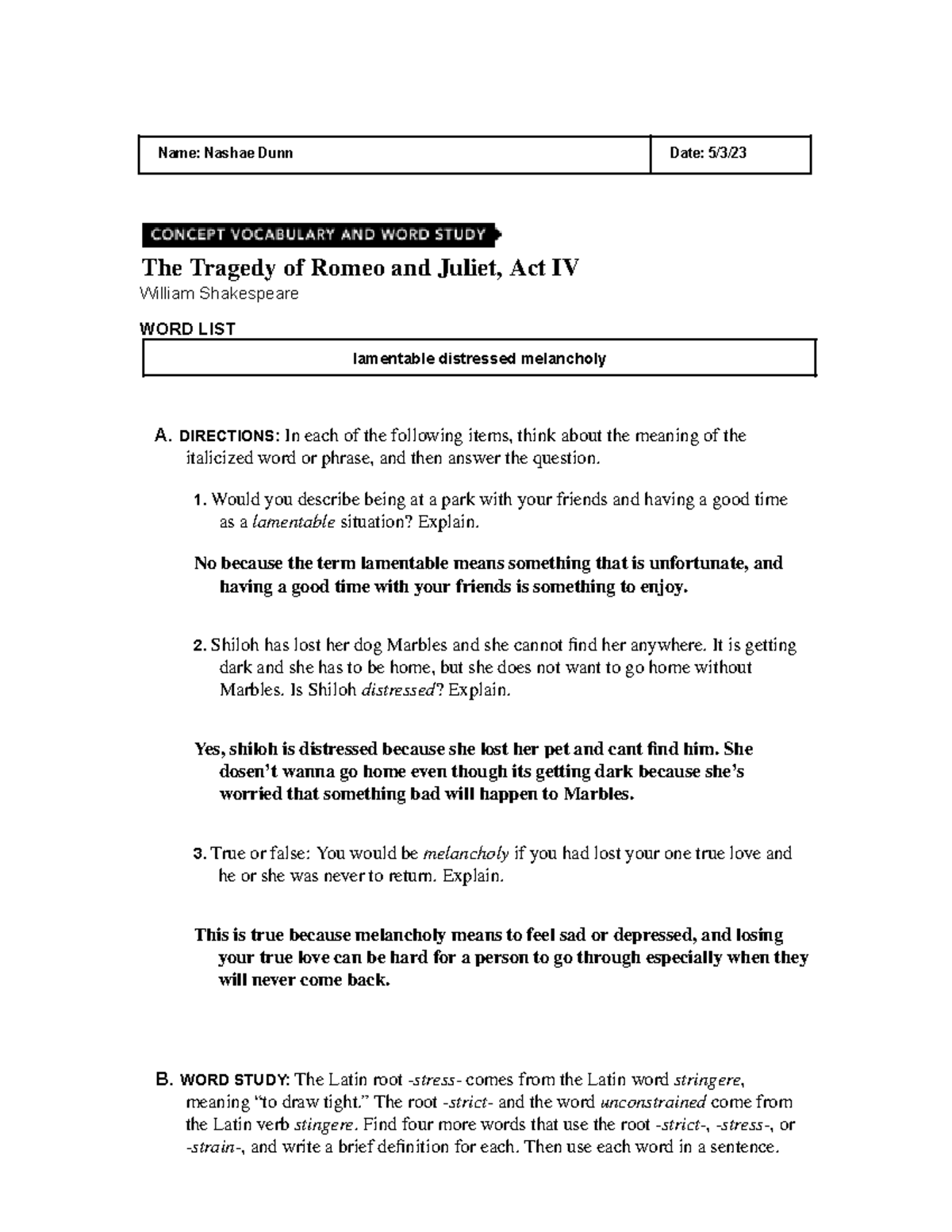 Nashae Dunn - Act4 Vocab - Name: Nashae Dunn Date: 5/3/ The Tragedy of ...