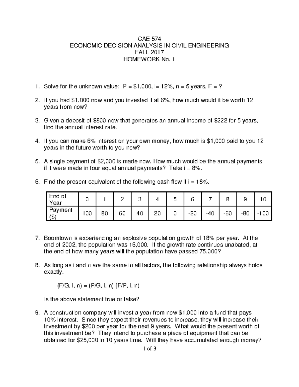 H01 2017 Interest Formulas - CAE 574 ECONOMIC DECISION ANALYSIS IN ...