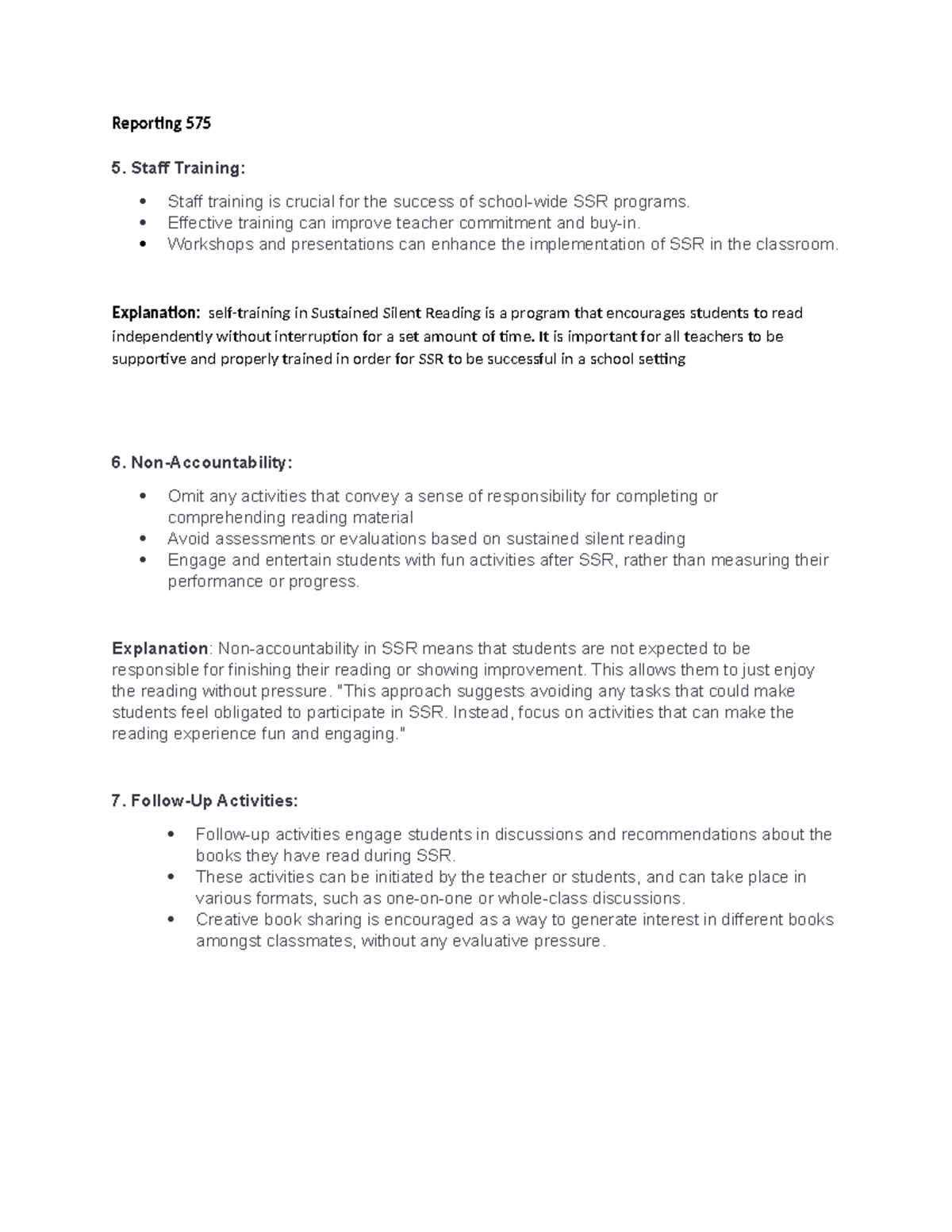 Reporting 575 - review - Reporting 575 5. Staff Training: Staff ...