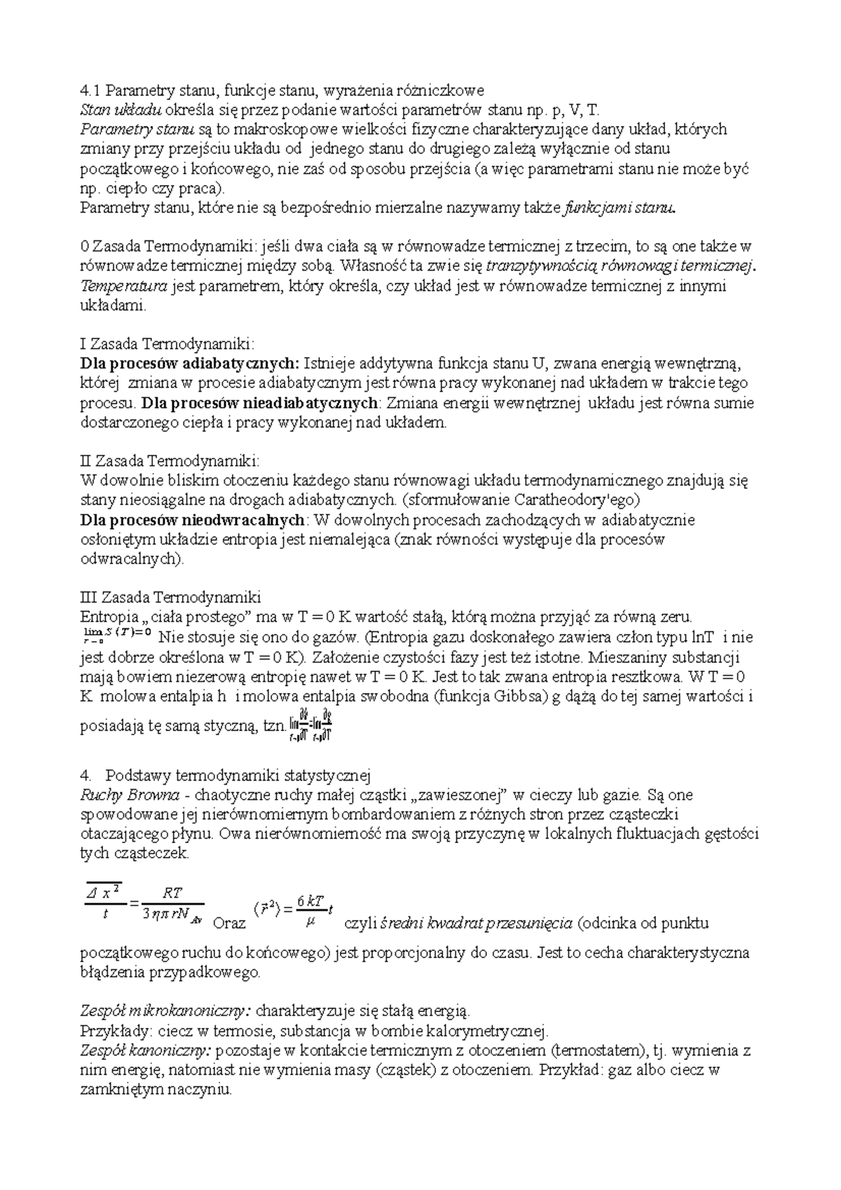 Fizyka - opracowane - 4 Parametry stanu, funkcje stanu, wyrażenia ...