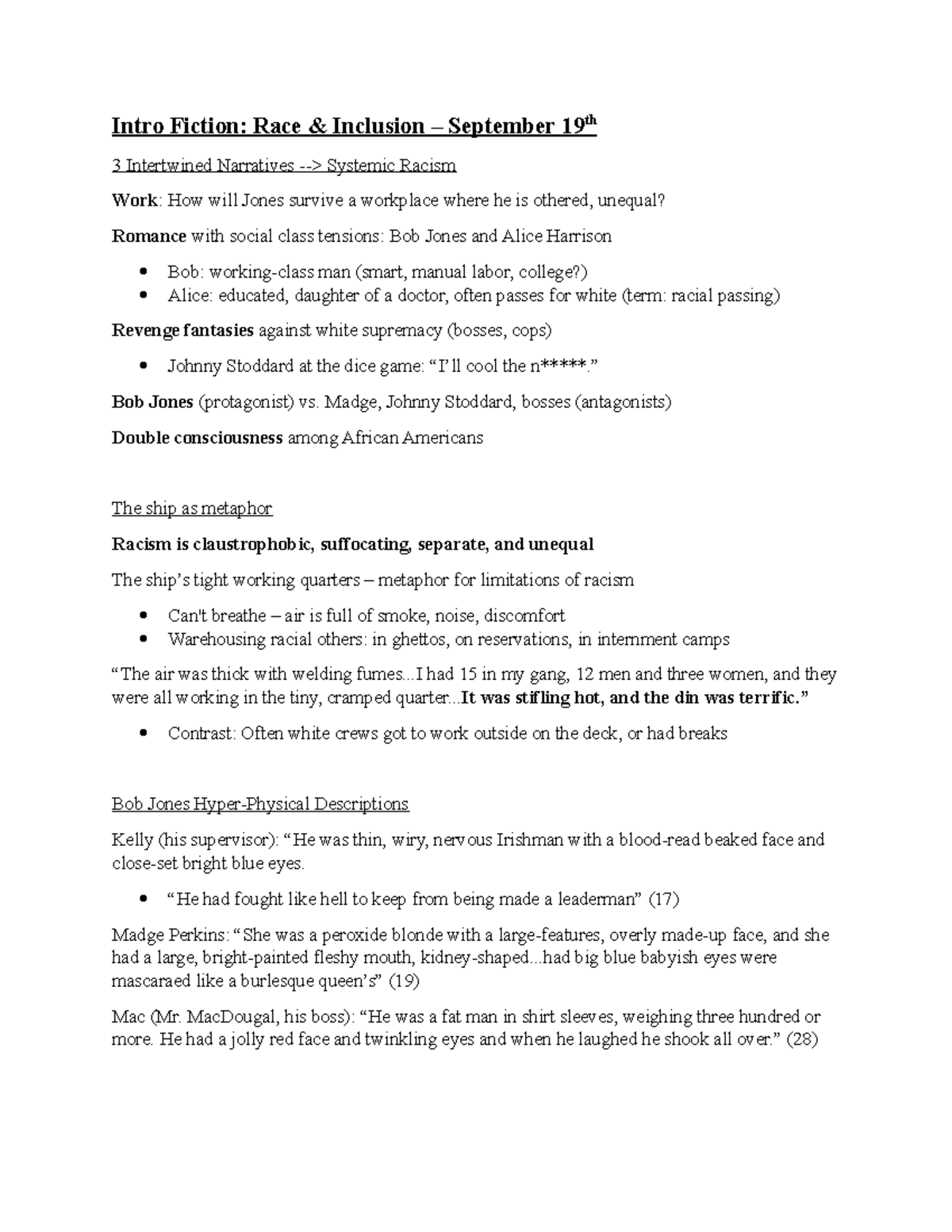 Intro Fiction Week 5 Notes - Intro Fiction: Race & Inclusion ...