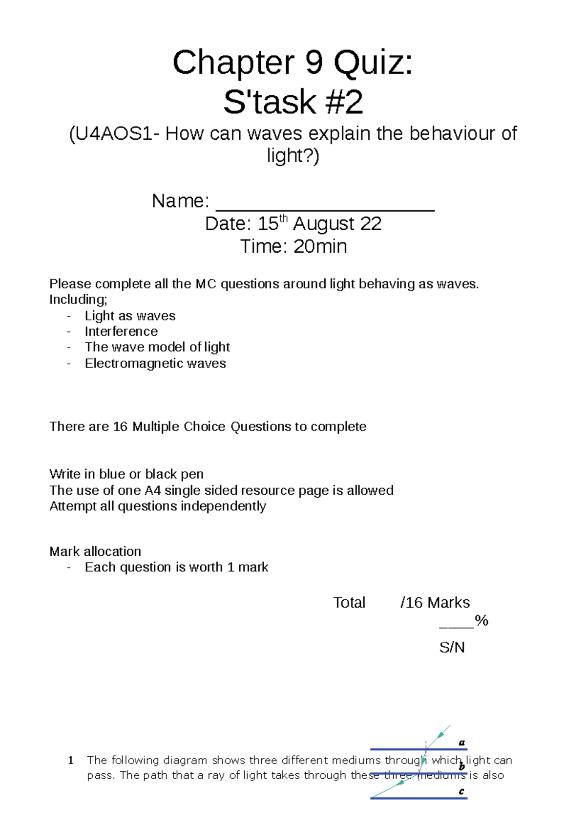 U4 - AOS 1 S'task #2 - Chapter 9 Quiz - Chapter 9 Quiz: S'task (U4AOS1 ...