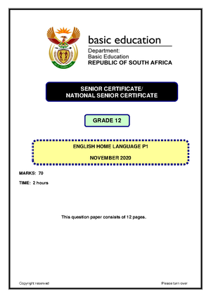 English FAL P1 Nov 2020 - Grade 12 content - MARKS: 80 TIME: 2 hours ...