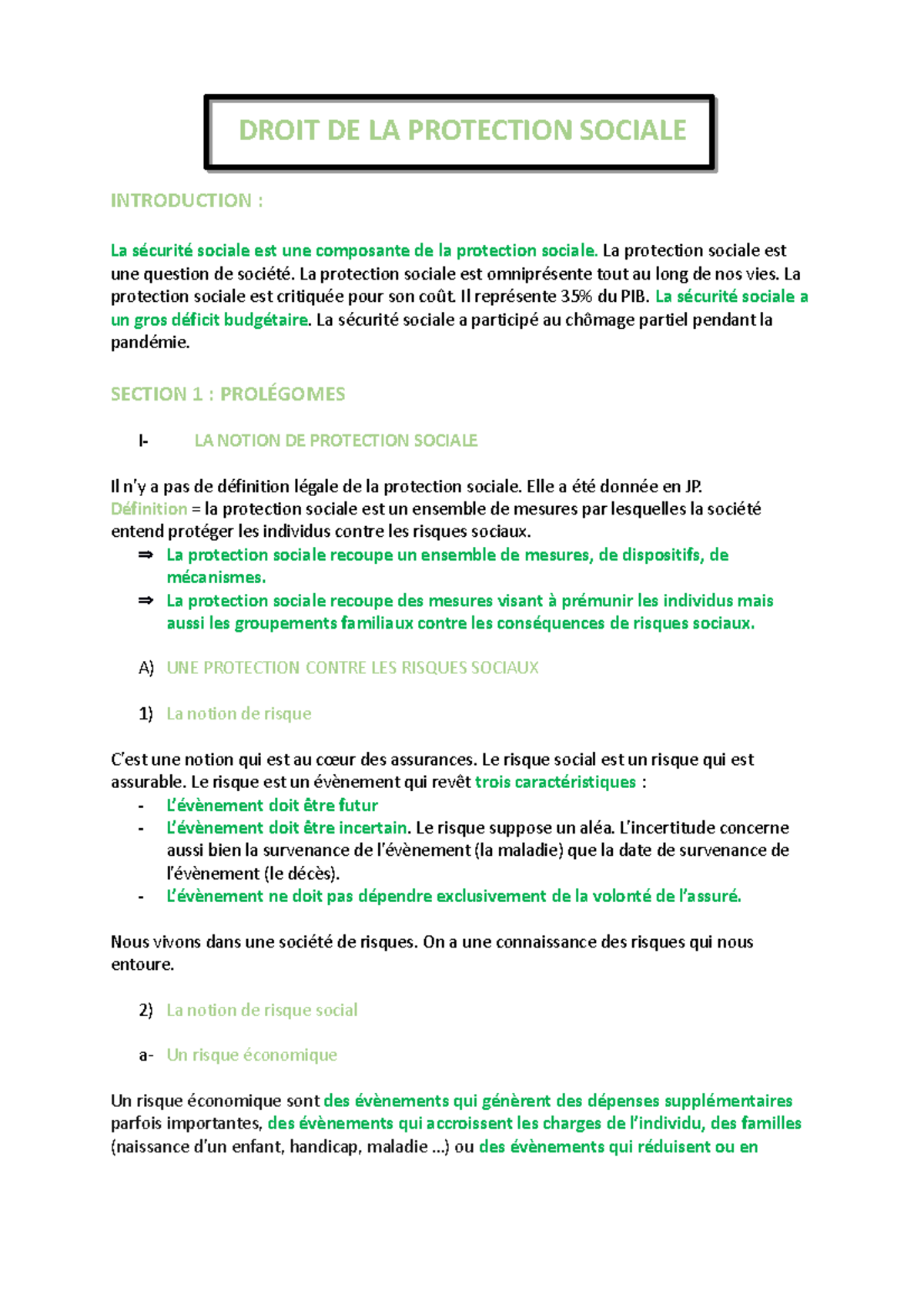 Droit Social - note de cours l3 - DROIT DE LA PROTECTION SOCIALE ...