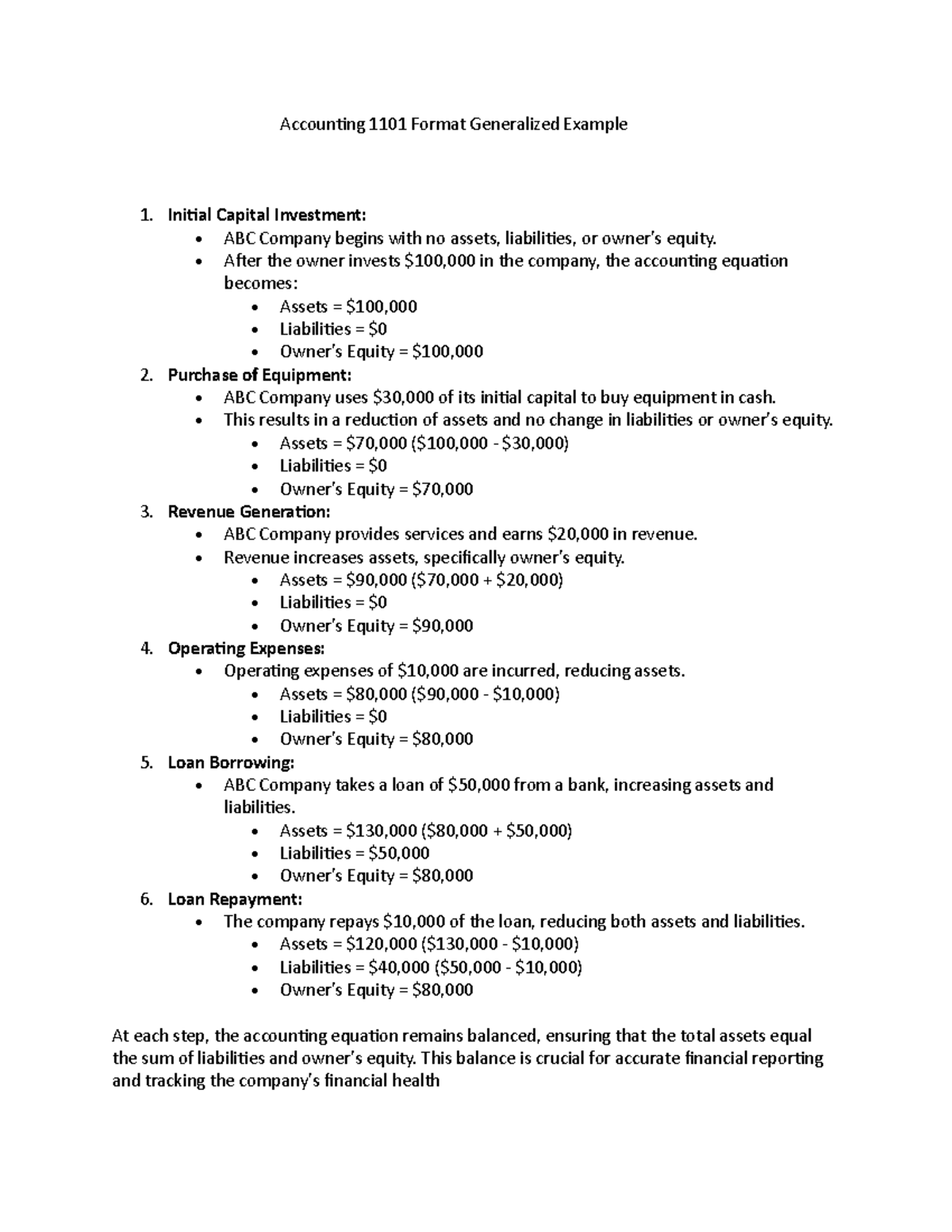Accounting 2101 Format Generalized Example - Accoun&ng 1101 Format ...