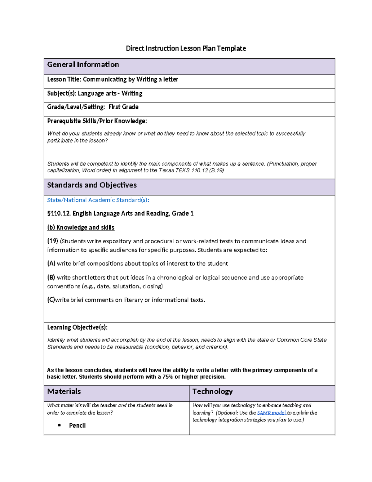 LSM3 TASK 1 - passed - Direct Instruction Lesson Plan Template General Information Lesson Title ...
