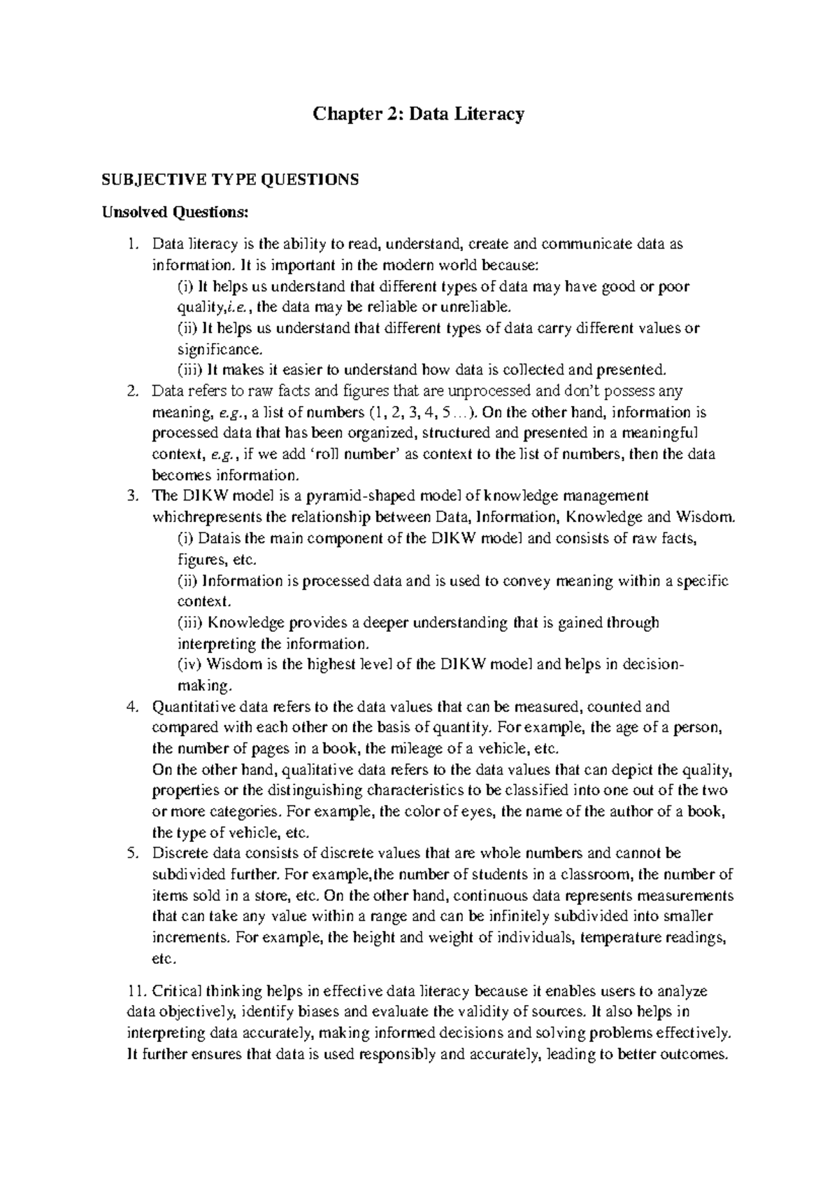 Ch-2 Data literacy question and answers - Chapter 2 : Data Literacy SUBJECTIVE TYPE QUESTIONS ...