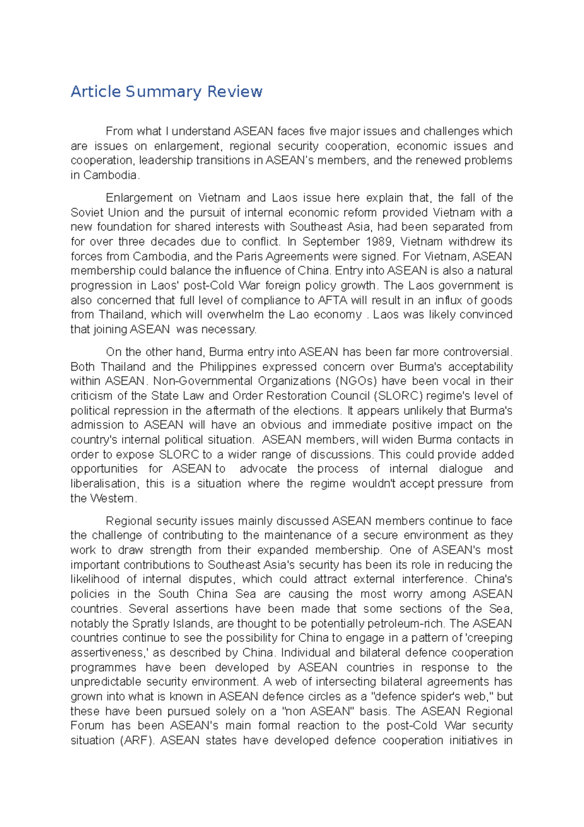 Article Summary Review - Article Summary Review From what I understand ...