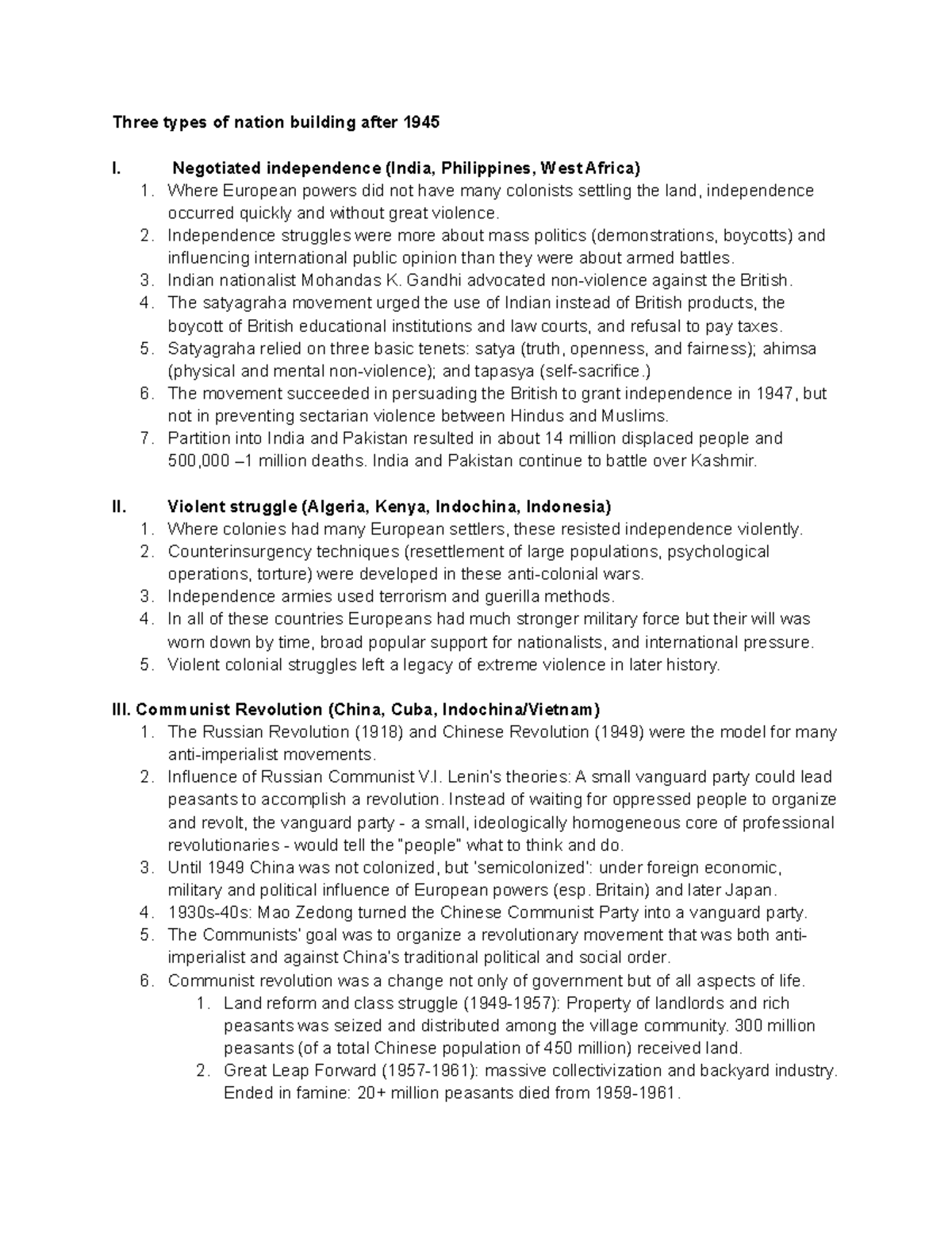 11/6 Lecture Notes - Three types of nation building after 1945 I. 1. 2 ...
