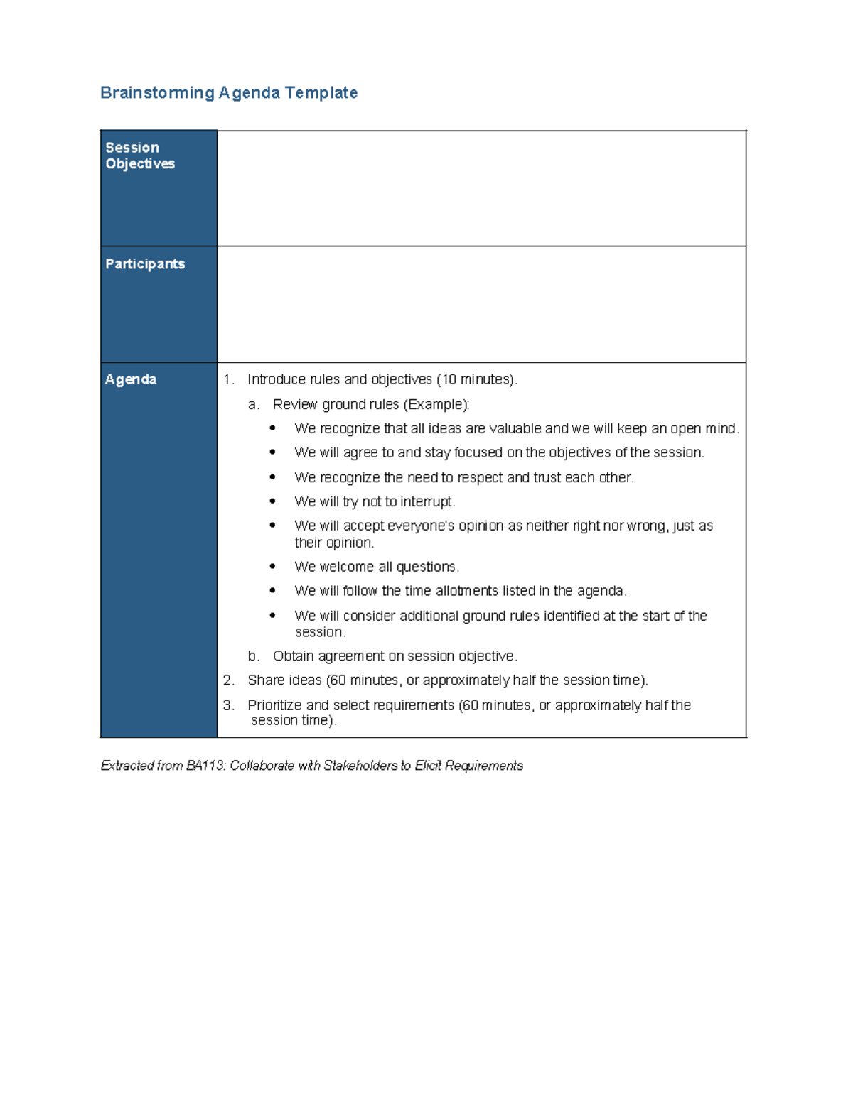 Brainstorming Agenda Template - Brainstorming Agenda Template Session ...