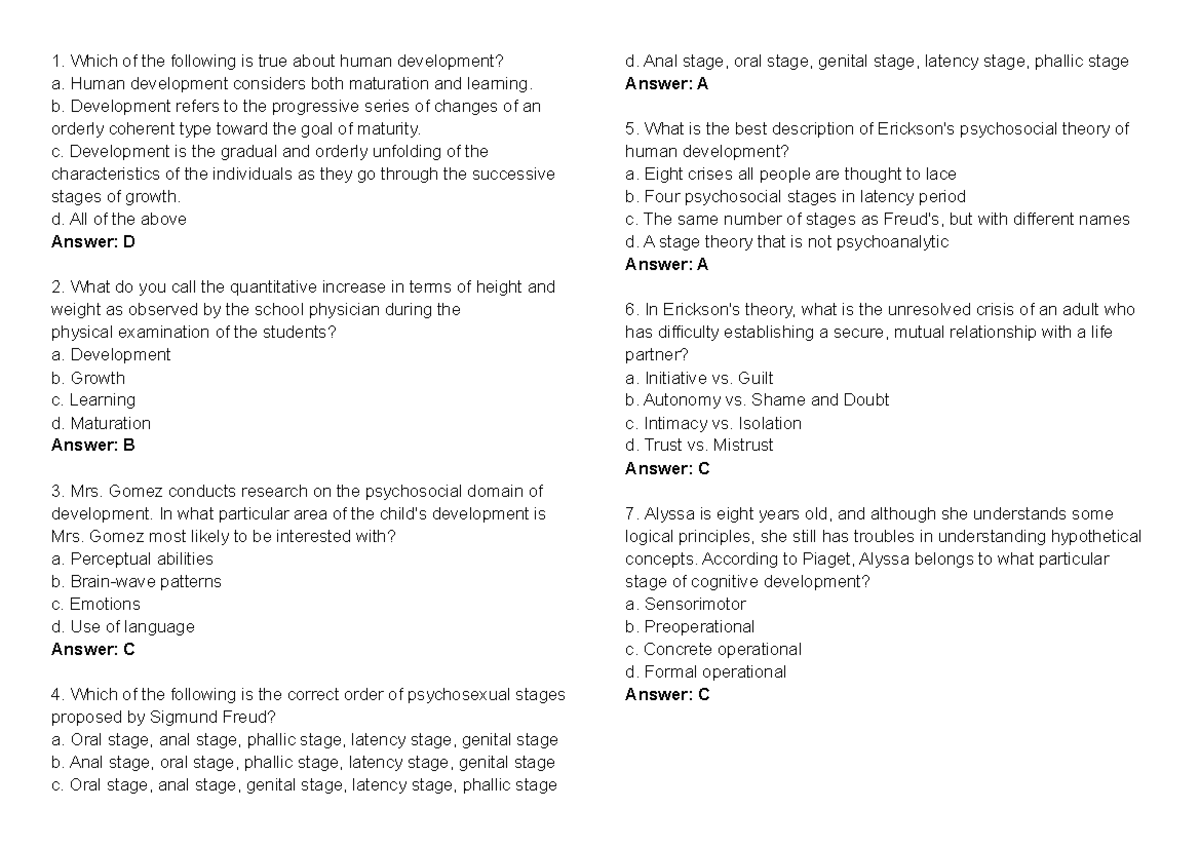 Educ 101 reviewer - educ 101 - Which of the following is true about human development? a. Human ...
