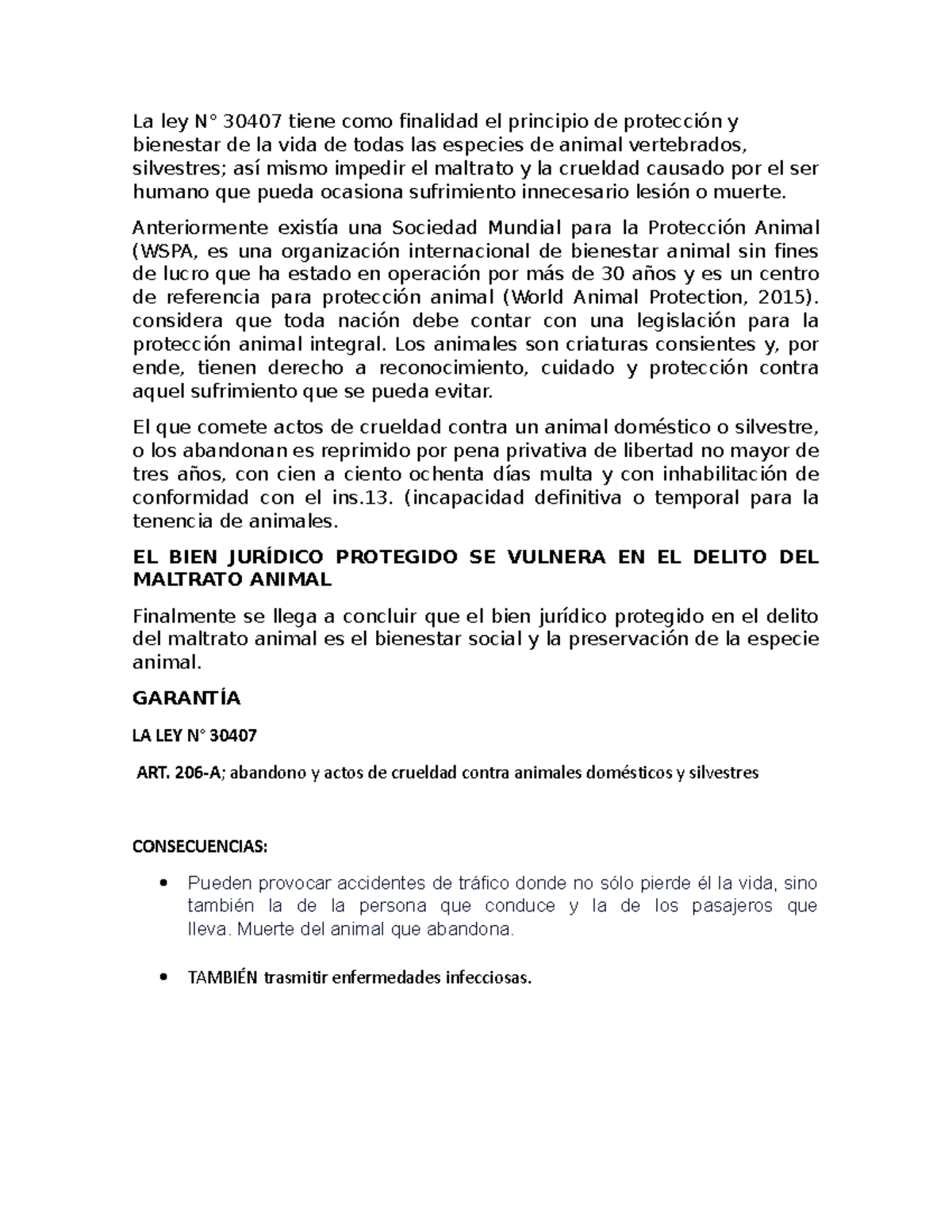 Maltrato animal - La ley N° 30407 tiene como finalidad el principio de ...