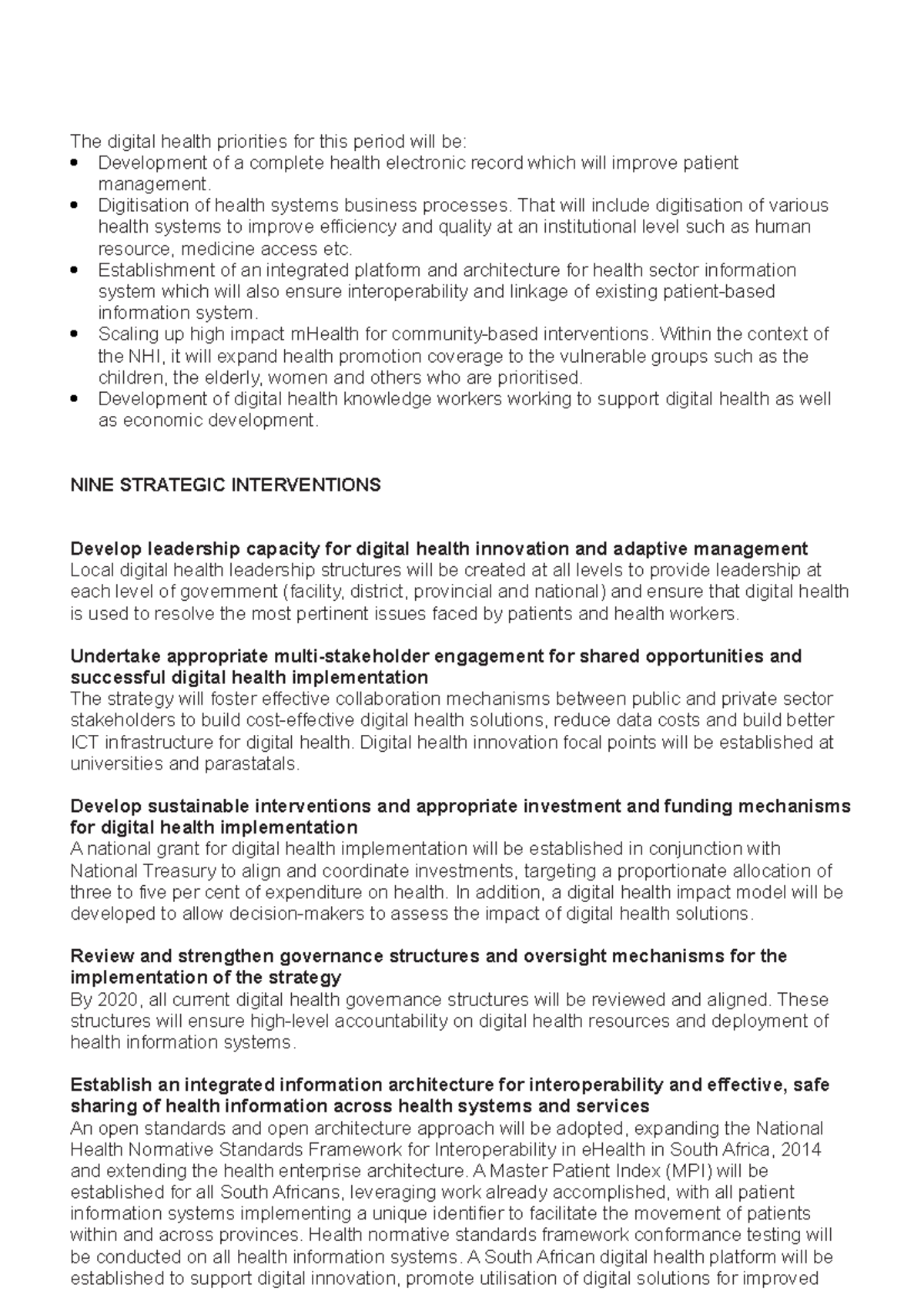 The digital health priorities for this period will be - Digitisation of ...