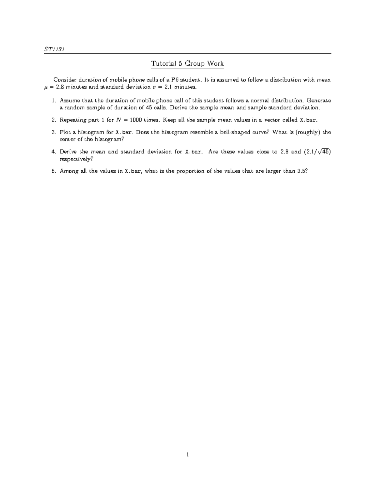 Tutorial 05 onsite - Coursework - ST1131 - NUS - Studocu