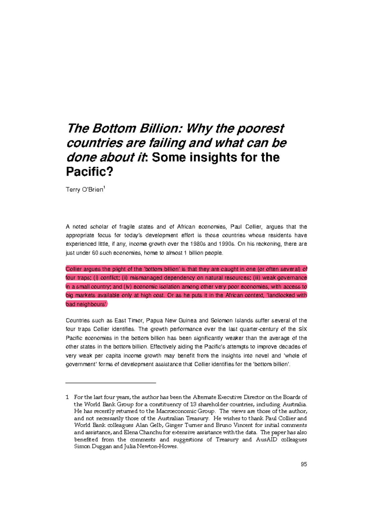 05 The bottom billion - NOTES - The Bottom Billion: Why the poorest ...