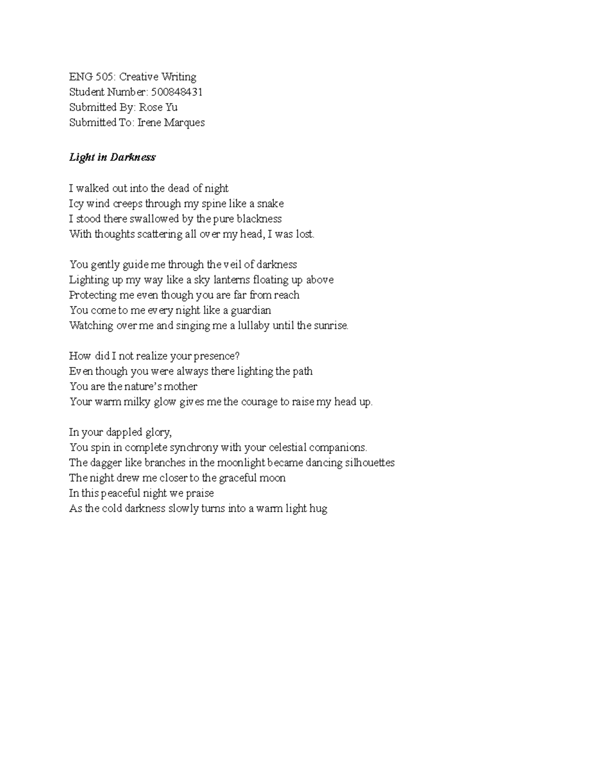 Letter Poem to Non-Human - ENG 505: Creative Writing Student Number ...