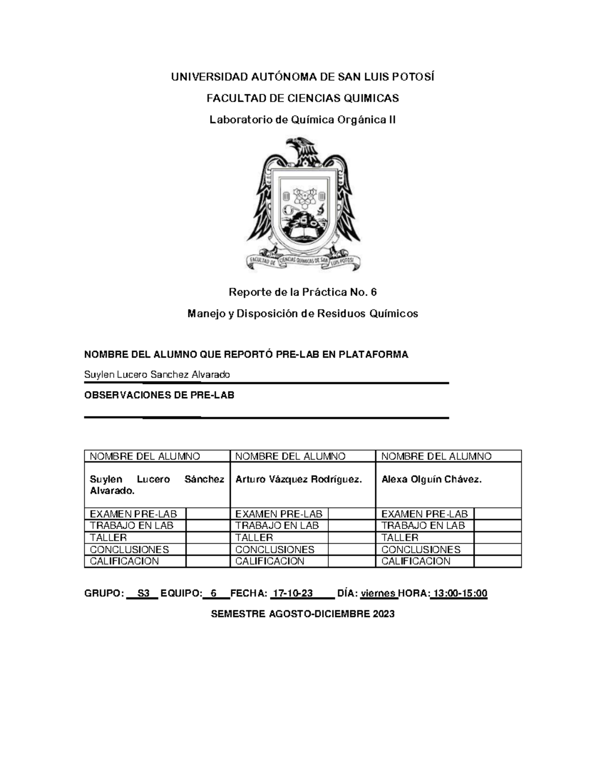 PRE-LAB 6 QOII - tareas - UNIVERSIDAD AUTÓNOMA DE SAN LUIS POTOSÍ ...