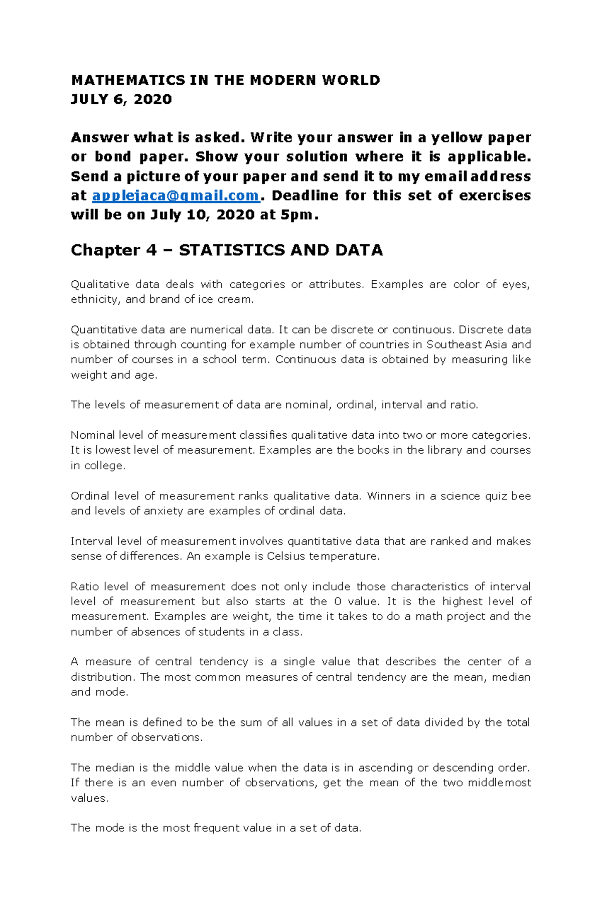 Mmchap 4-5 accounting - MATHEMATICS IN THE MODERN WORLD JULY 6, 2020 ...