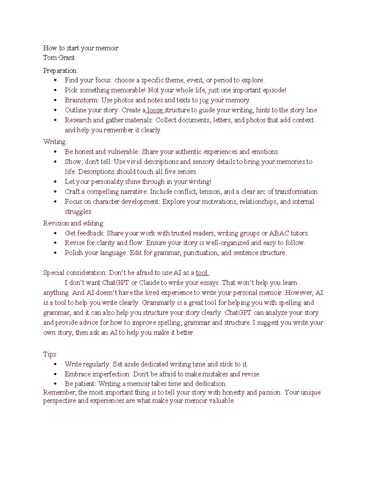 How to start your memoir - Pick something memorable! Not your whole ...