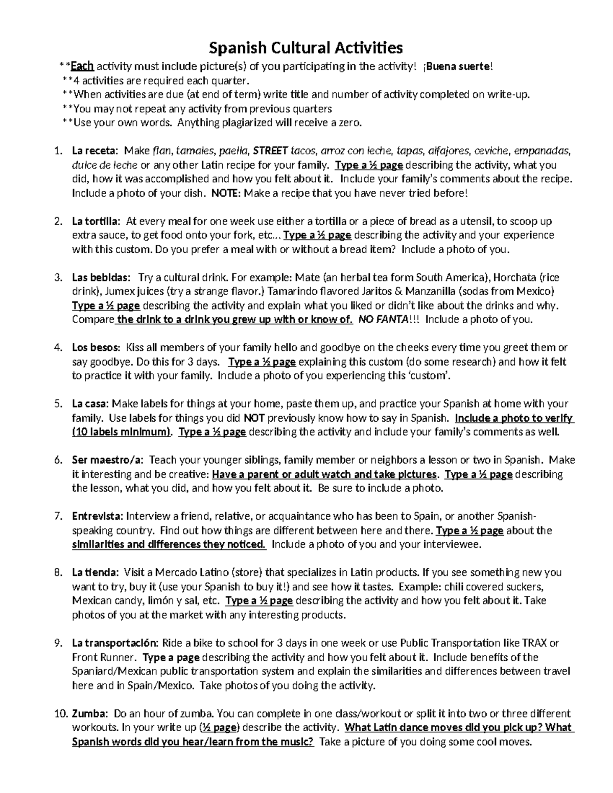 Cultural Activities Banks 2016 - Spanish Cultural Activities **Each ...