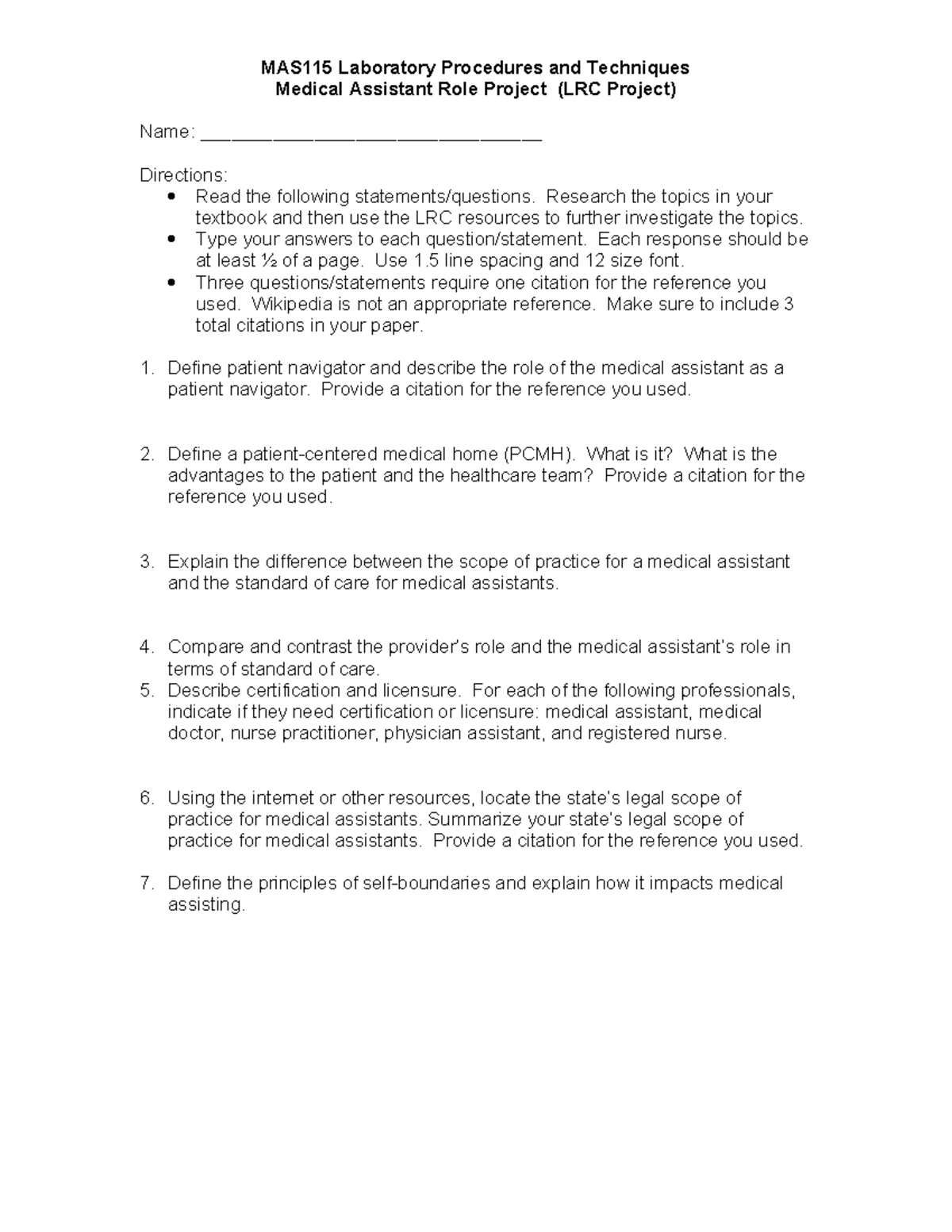MAS115 Week 1 MA Role - assignment - MAS115 Laboratory Procedures and ...