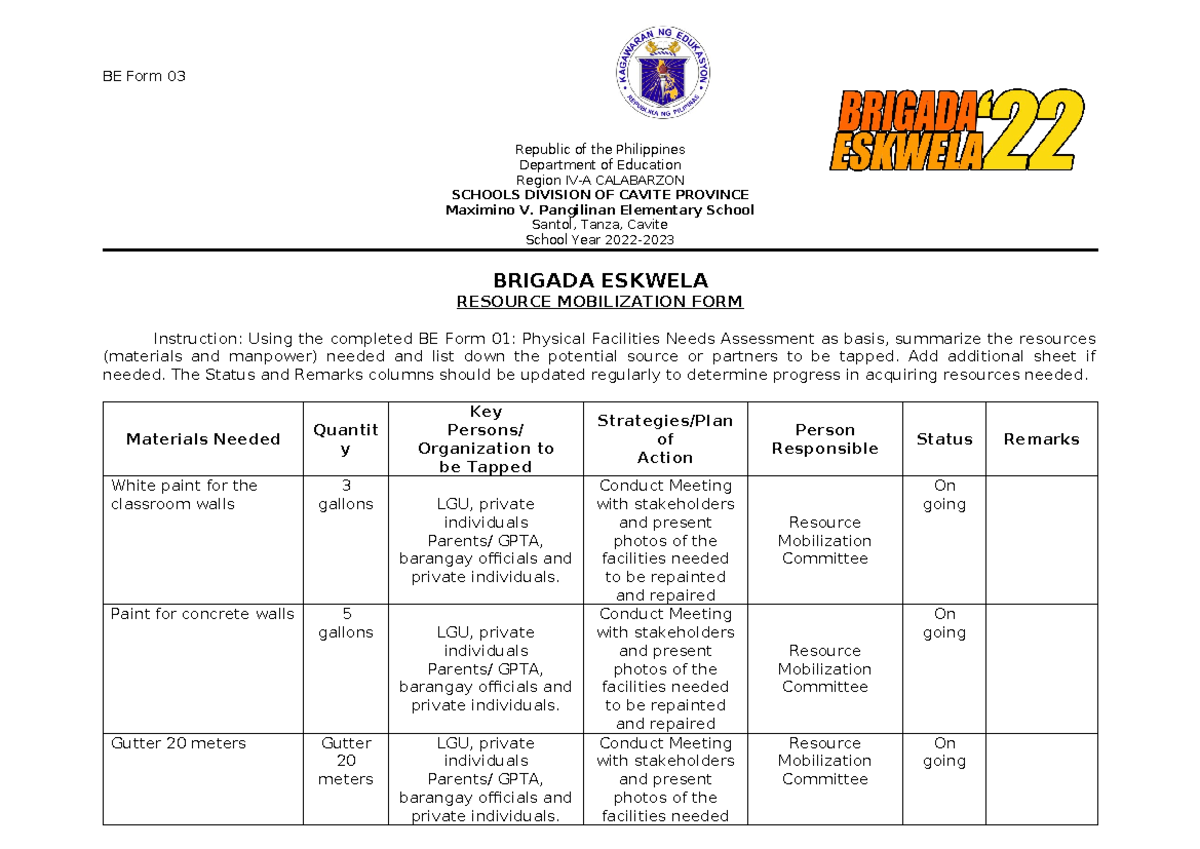 Original BE-Form-3 - Brigada Pagbasa Documentation - BE Form 03 ...