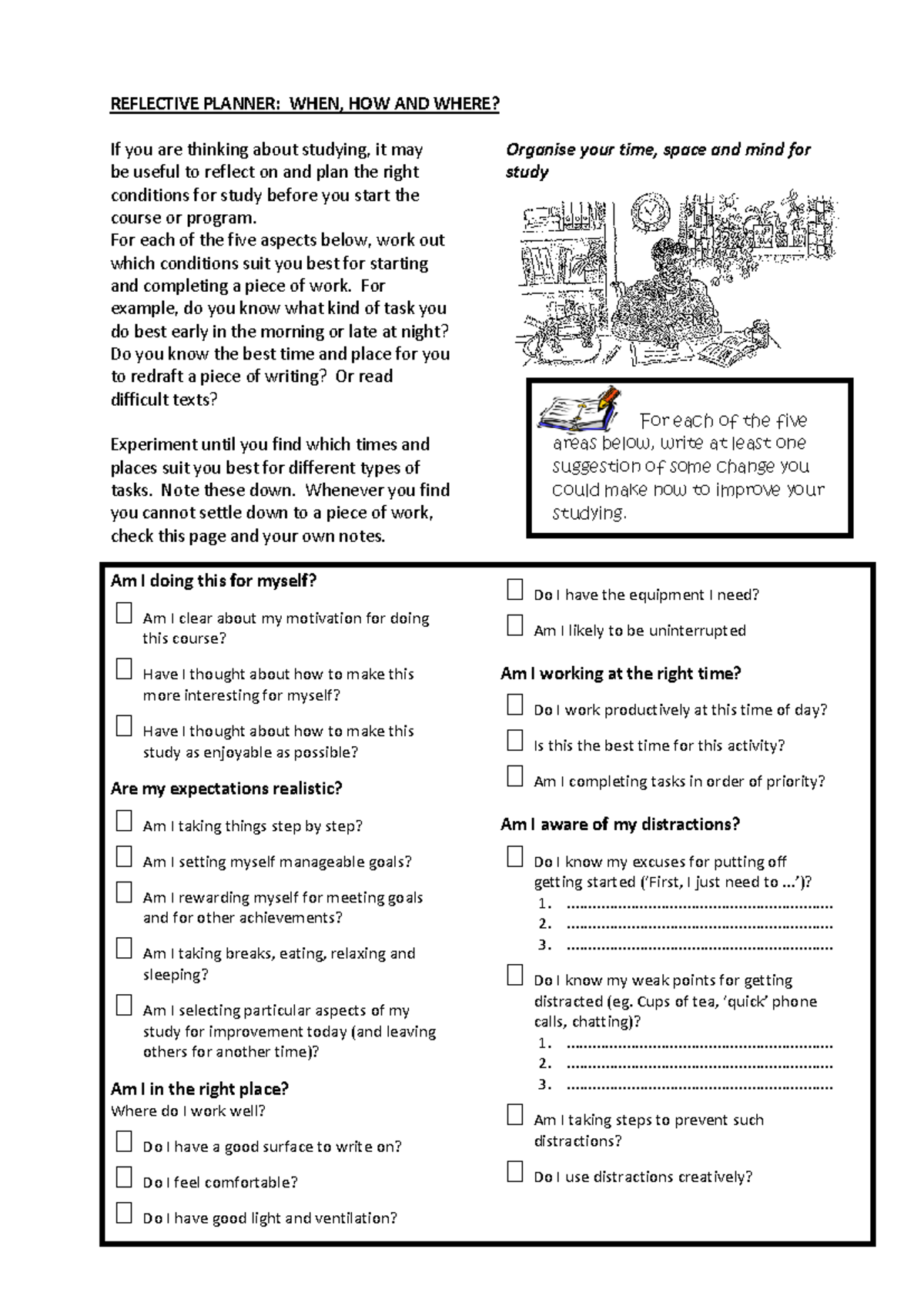 Reflective Planner - REFLECTIVE PLANNER: WHEN, HOW AND WHERE? If you ...
