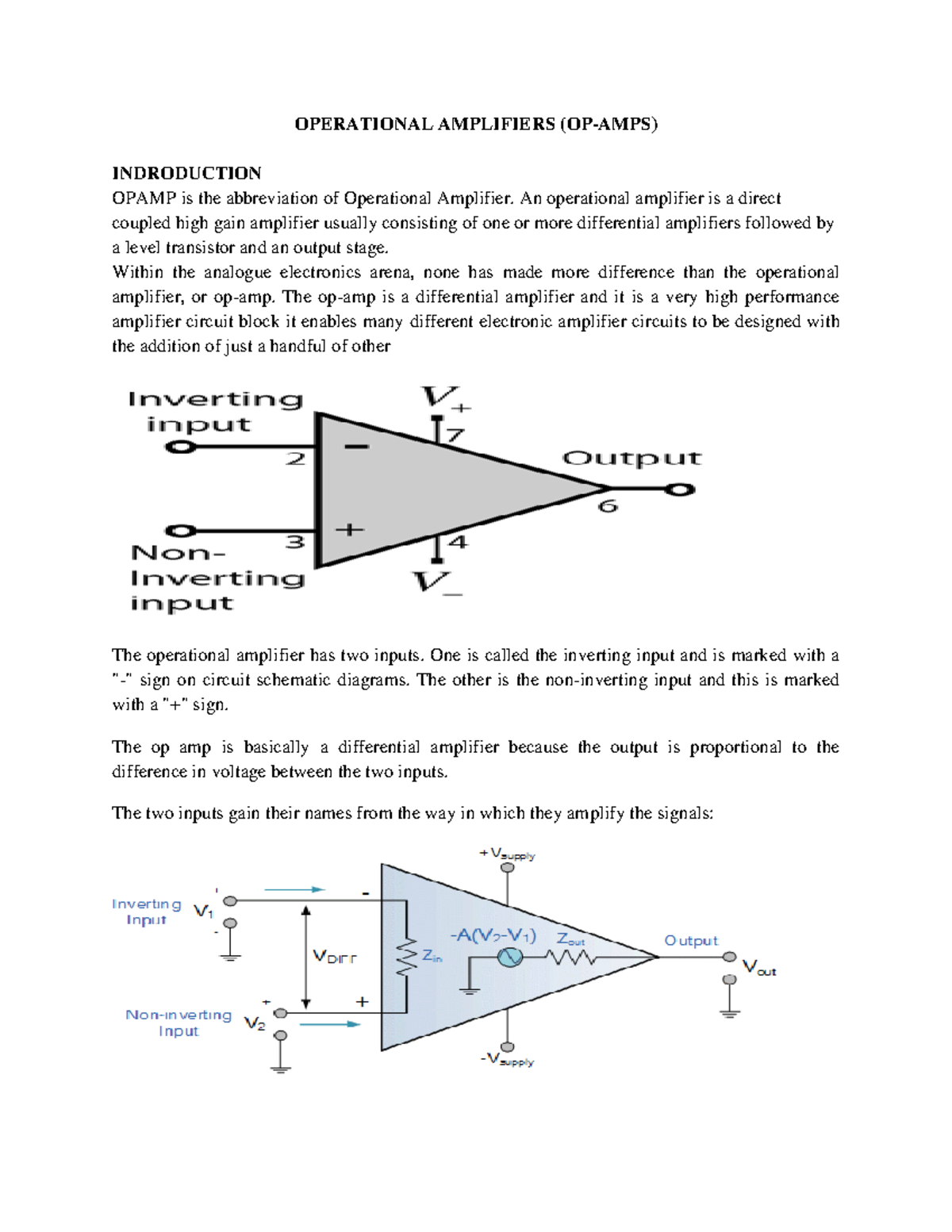 Operational Amplifiers - An operational amplifier is a direct coupled high gain amplifier ...