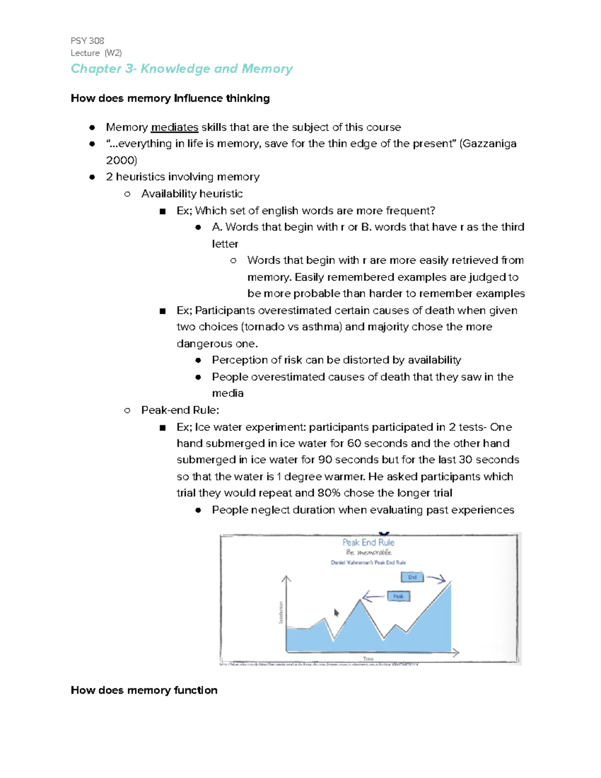 Chapter 3 (W2) - Professor: David Hunter - PSY 308 Lecture (W2) Chapter 3- Knowledge and Memory ...
