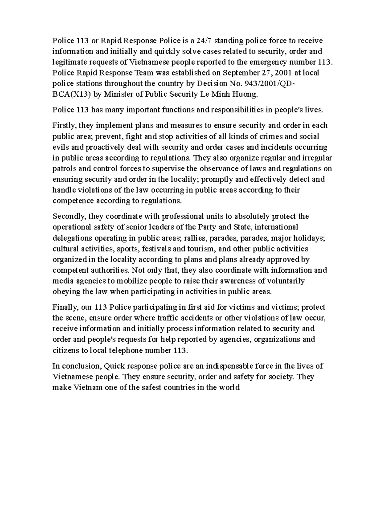 Chủ đề 3 - description - Police 113 or Rapid Response Police is a 24/7 ...