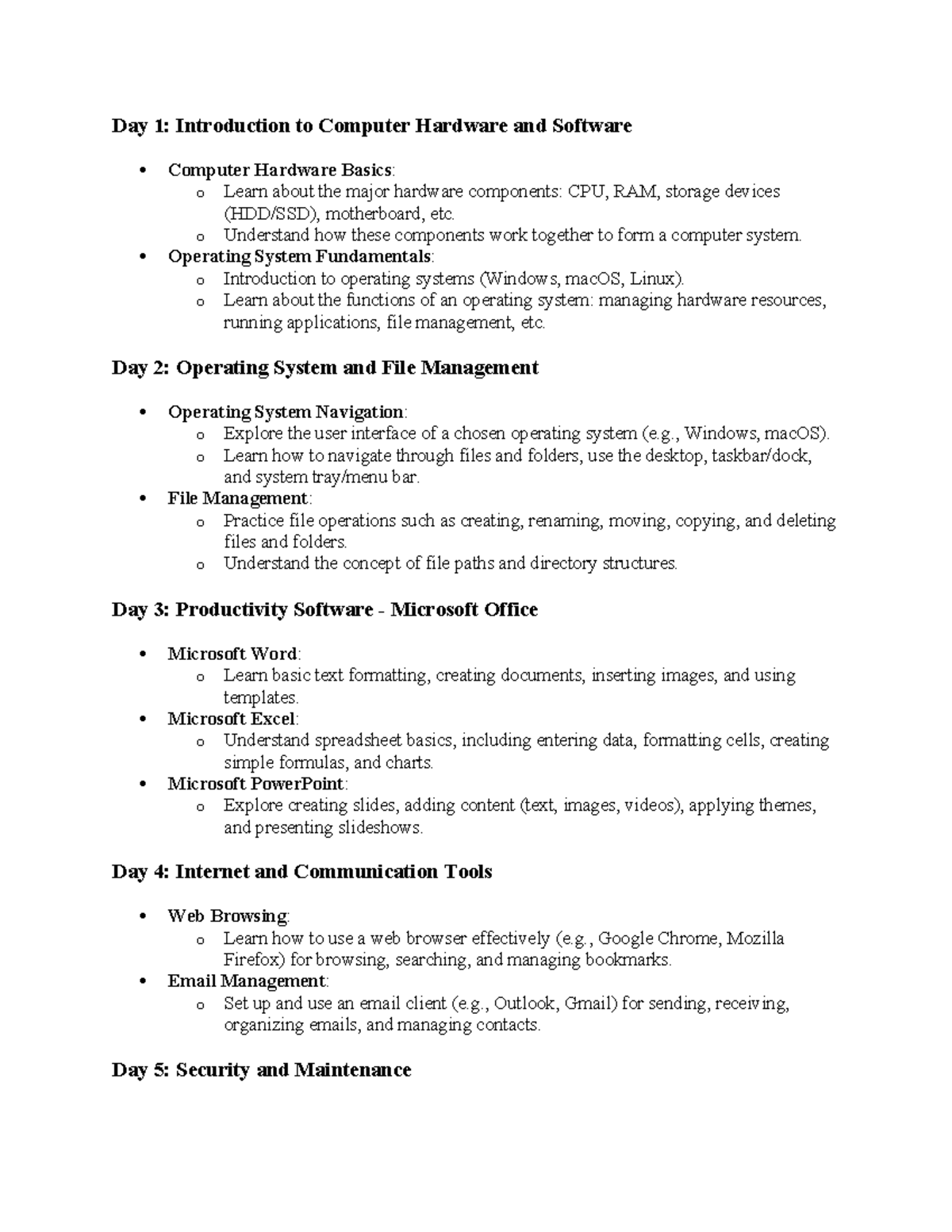 Introduction TO Computer Software AND Hardware - Day 1: Introduction to ...