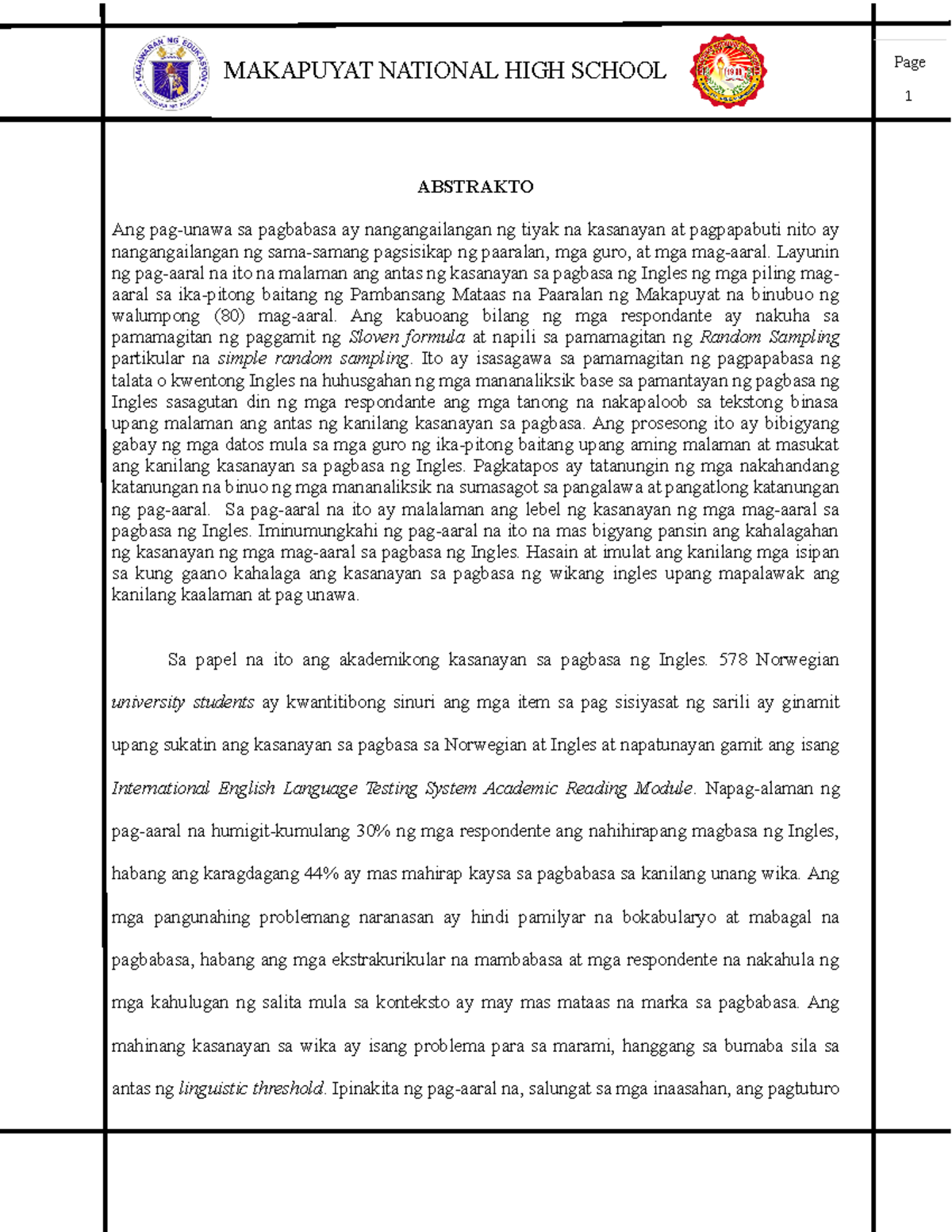 Reading Proficiency Of Grade 7 Students MAKAPUYAT NATIONAL HIGH reading-proficiency-of-grade-7-students-makapuyat-national-high