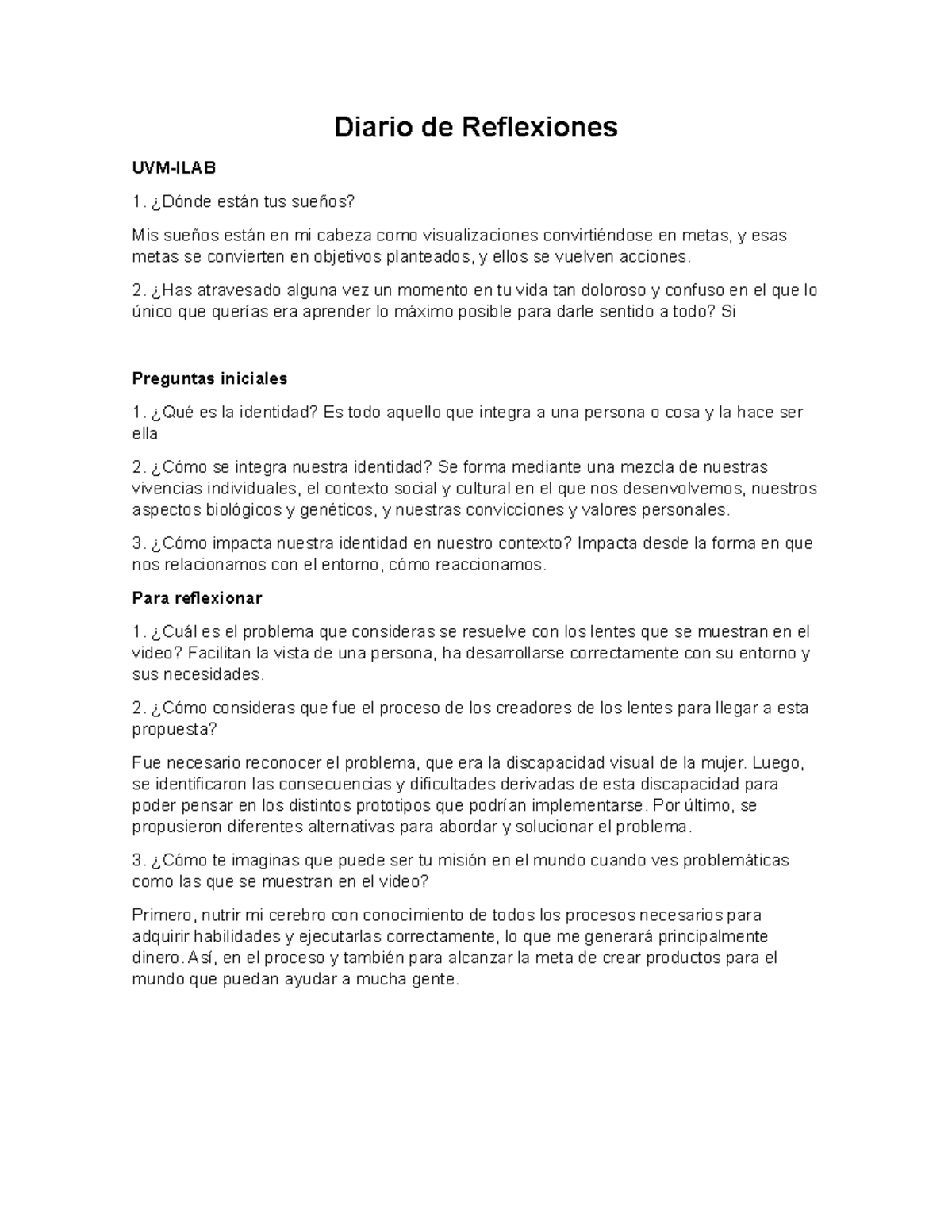 Diario de Reflexiones Empatía para resolver - Diario de Reflexiones UVM-ILAB ¿Dónde están tus ...