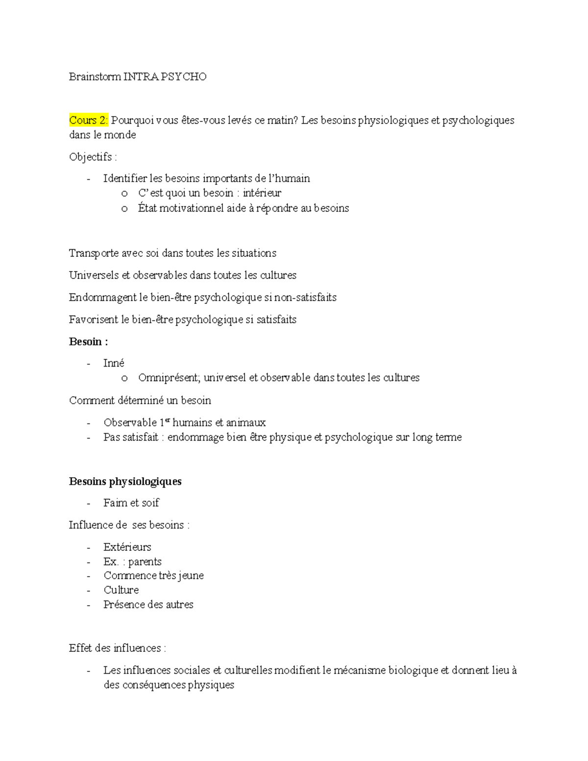 Brainstorm Intra Psycho- complet - Brainstorm INTRA PSYCHO Cours 2 ...