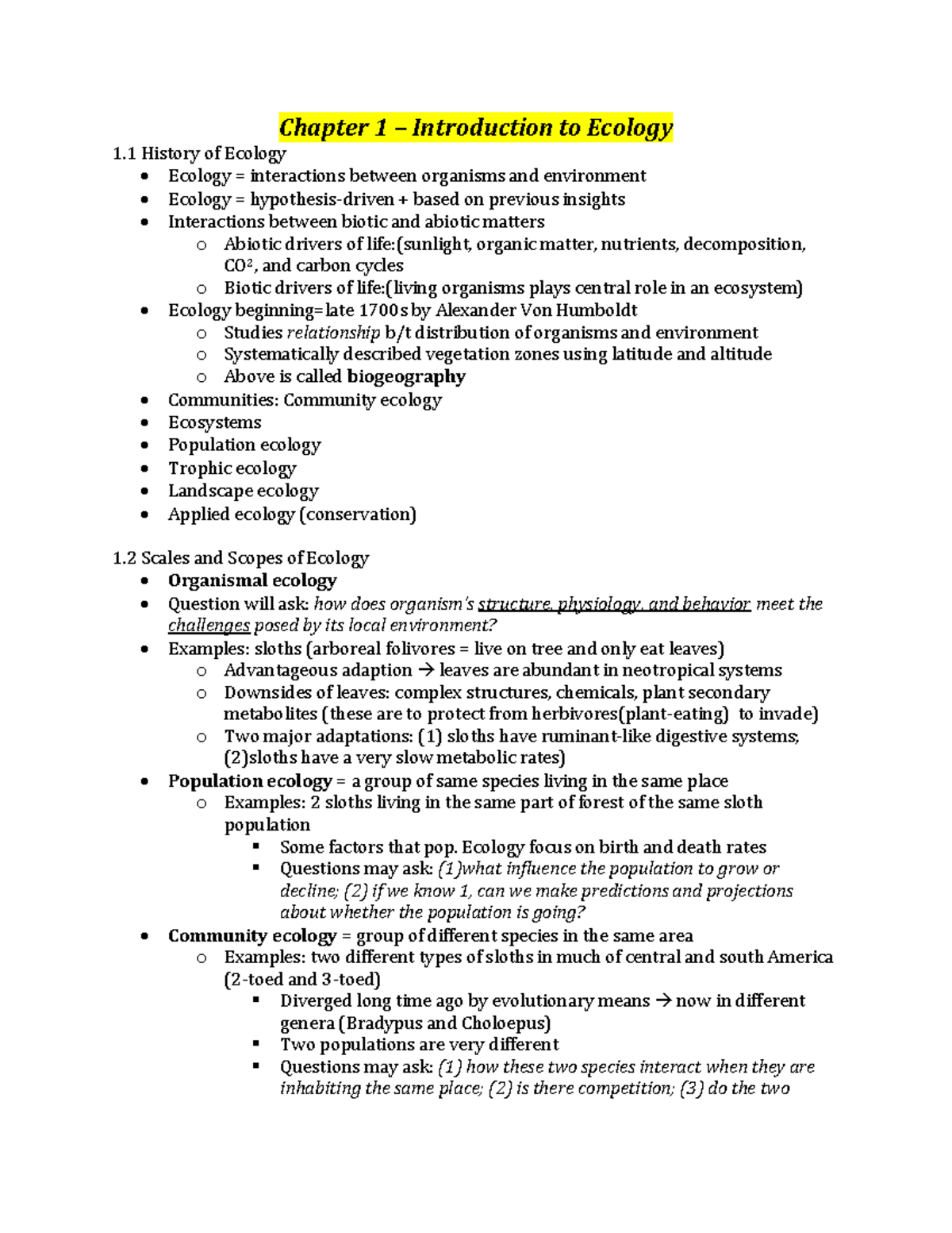 Ecology Biology Final Guide - Chapter 1 – Introduction to Ecology 1 ...