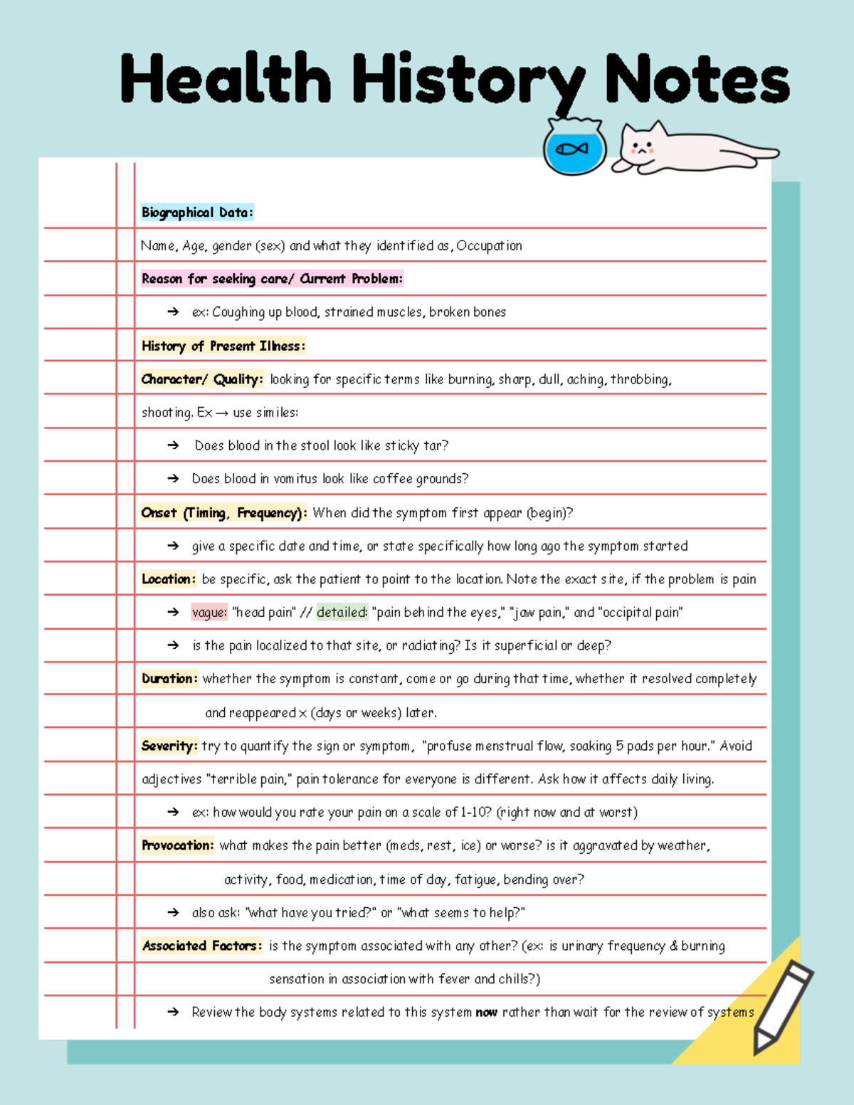 N1I02 Health History Notes for Clinical - N1I02 - McMaster - Studocu