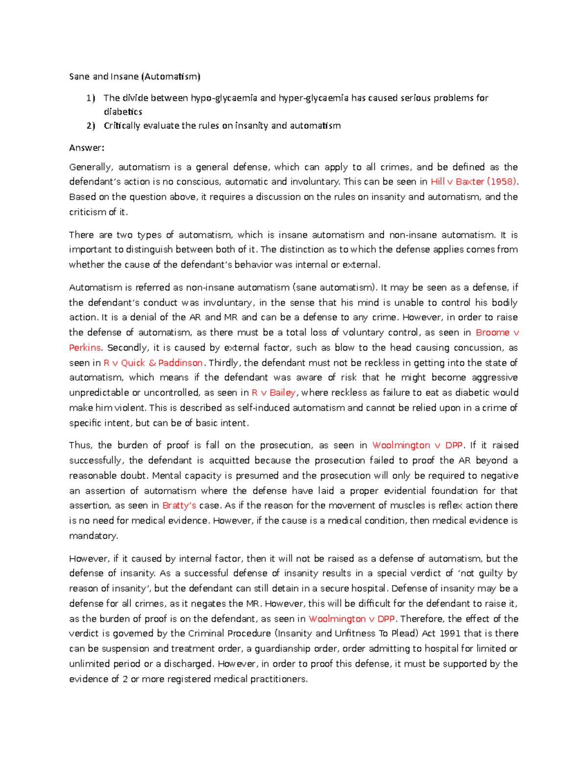 Crime Sane and Insane E - tutorials notes in class - Sane and Insane ...