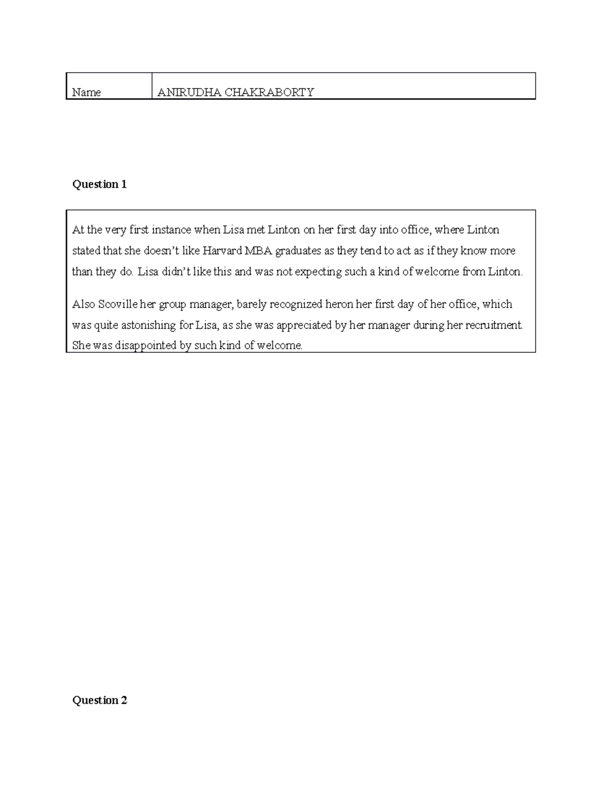 Lisa Benton Graded project - Name ANIRUDHA CHAKRABORTY Question 1 At ...