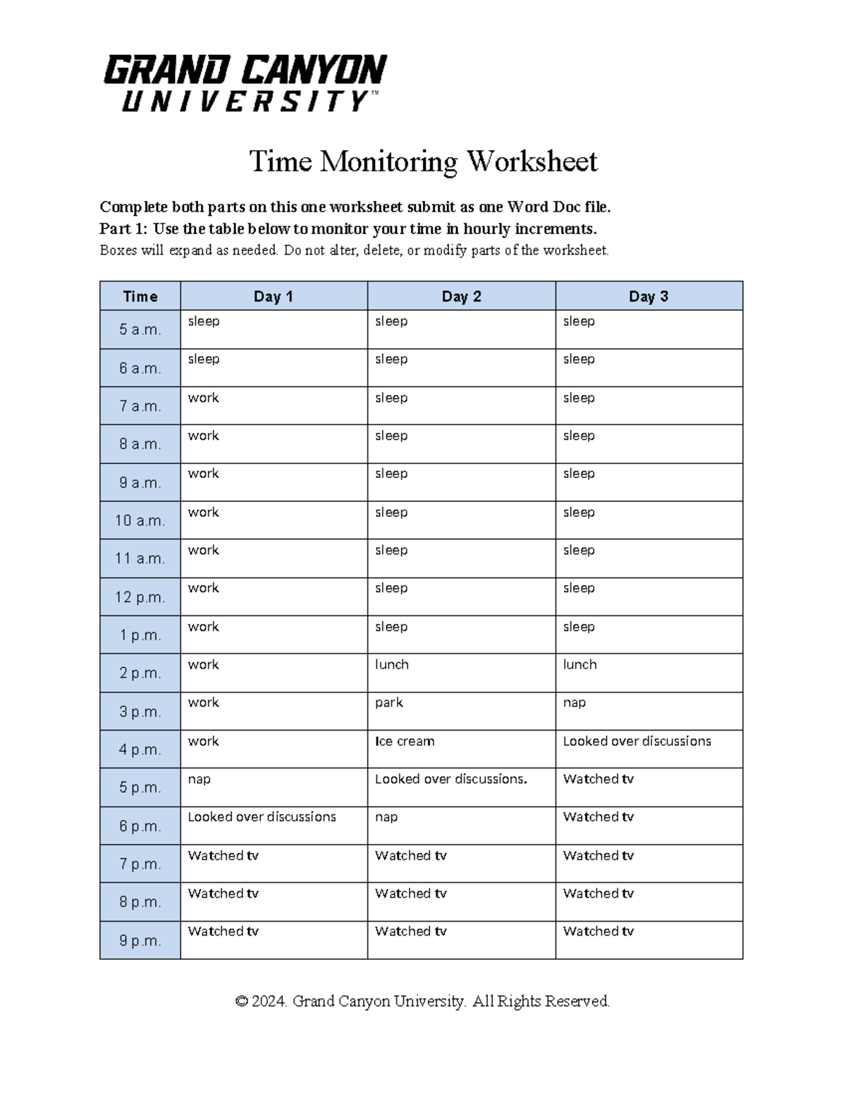UNV 503 RS Time Monitoring Worksheet - Time Monitoring Worksheet ...