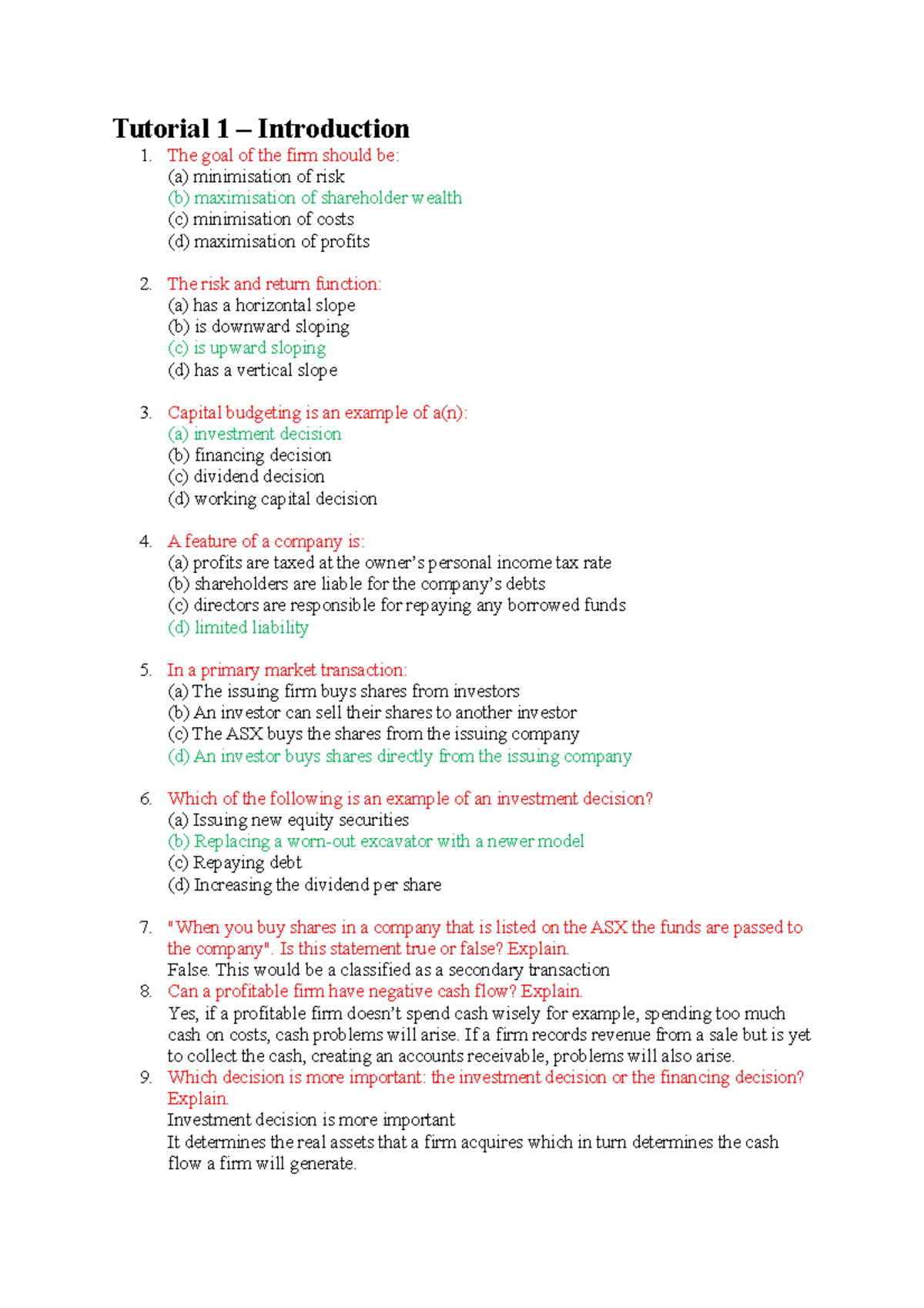 (In) Tutorial 1 Questions and Answers - Tutorial 1 – Introduction The ...